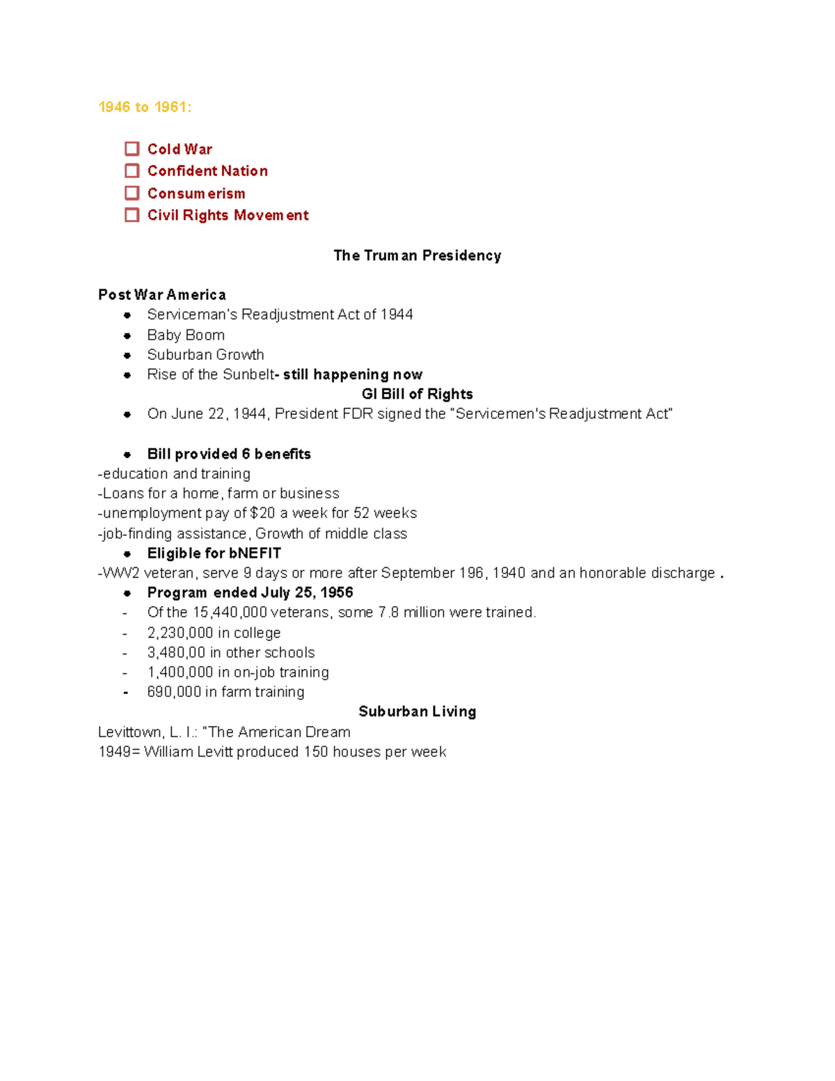 Period 8 n - N/a - 1946 to 1961: Four Main Themes Cold War Confident ...