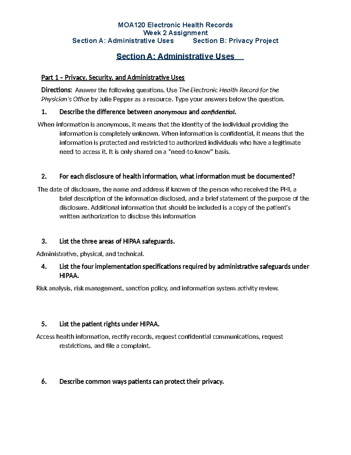 Wk2Assignment KDowdy 03032024 - Week 2 Assignment Section A: Administrative Uses Section B ...