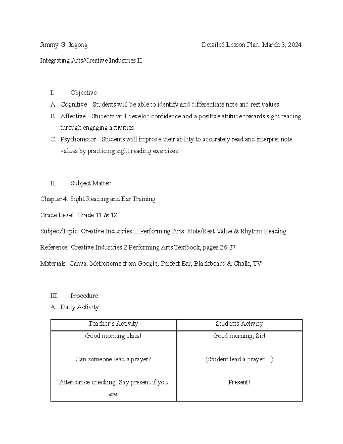 Day 1 Chapter 4 - Note Rest Value and Sight Read - Jimmy G. Jagong ...