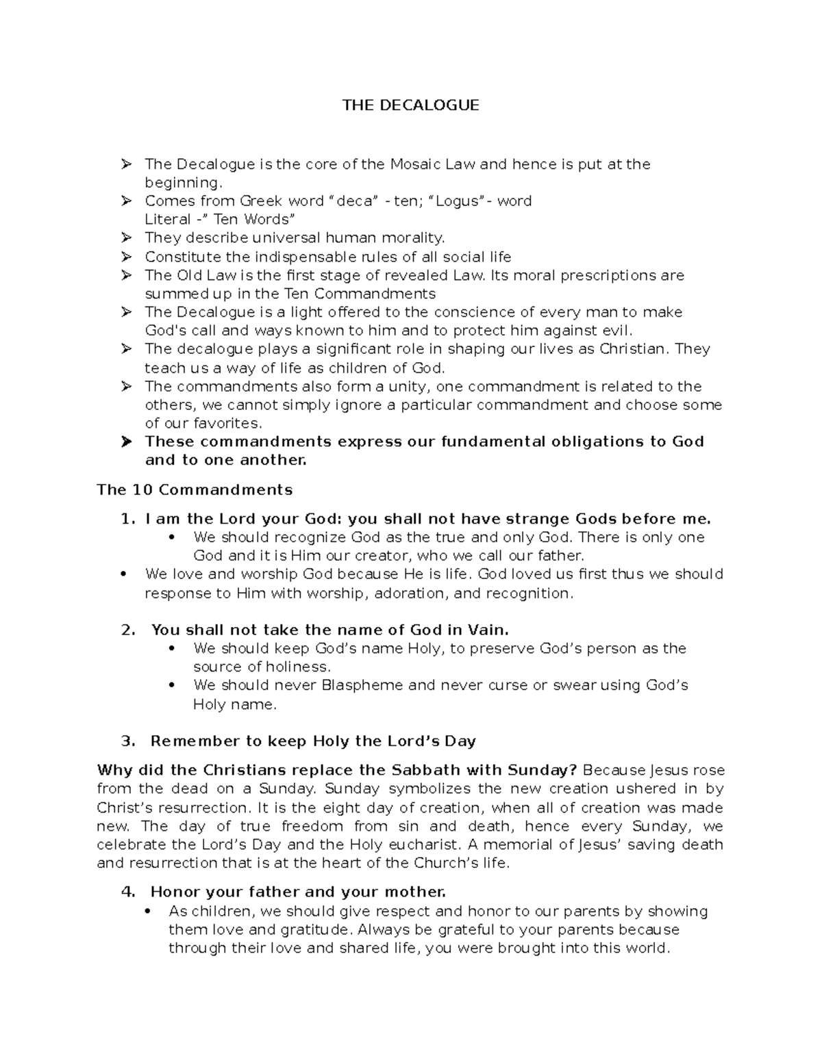 THE Decalogue - notes - THE DECALOGUE The Decalogue is the core of the ...