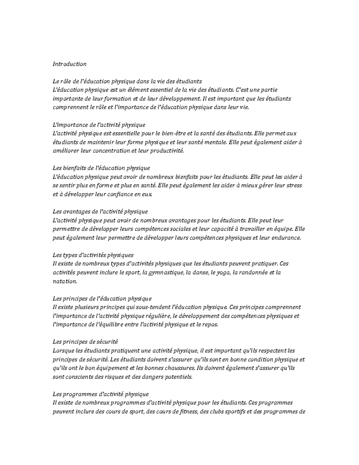 Physical Education Study Notes - Introduction Le rôle de l'éducation ...