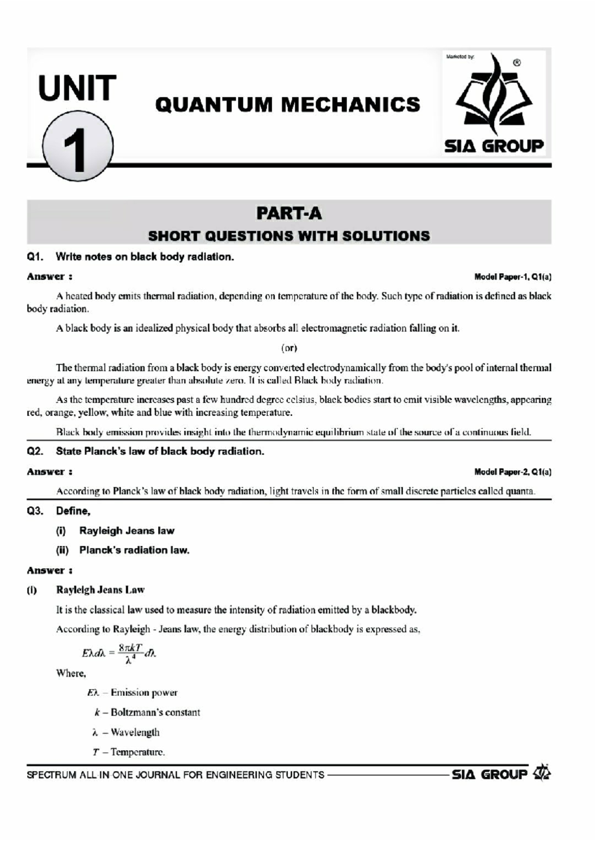 unit-1 applied physics material sia publications - Marketed : R UNIT QUANTUM MECHANICS 1 SIA ...