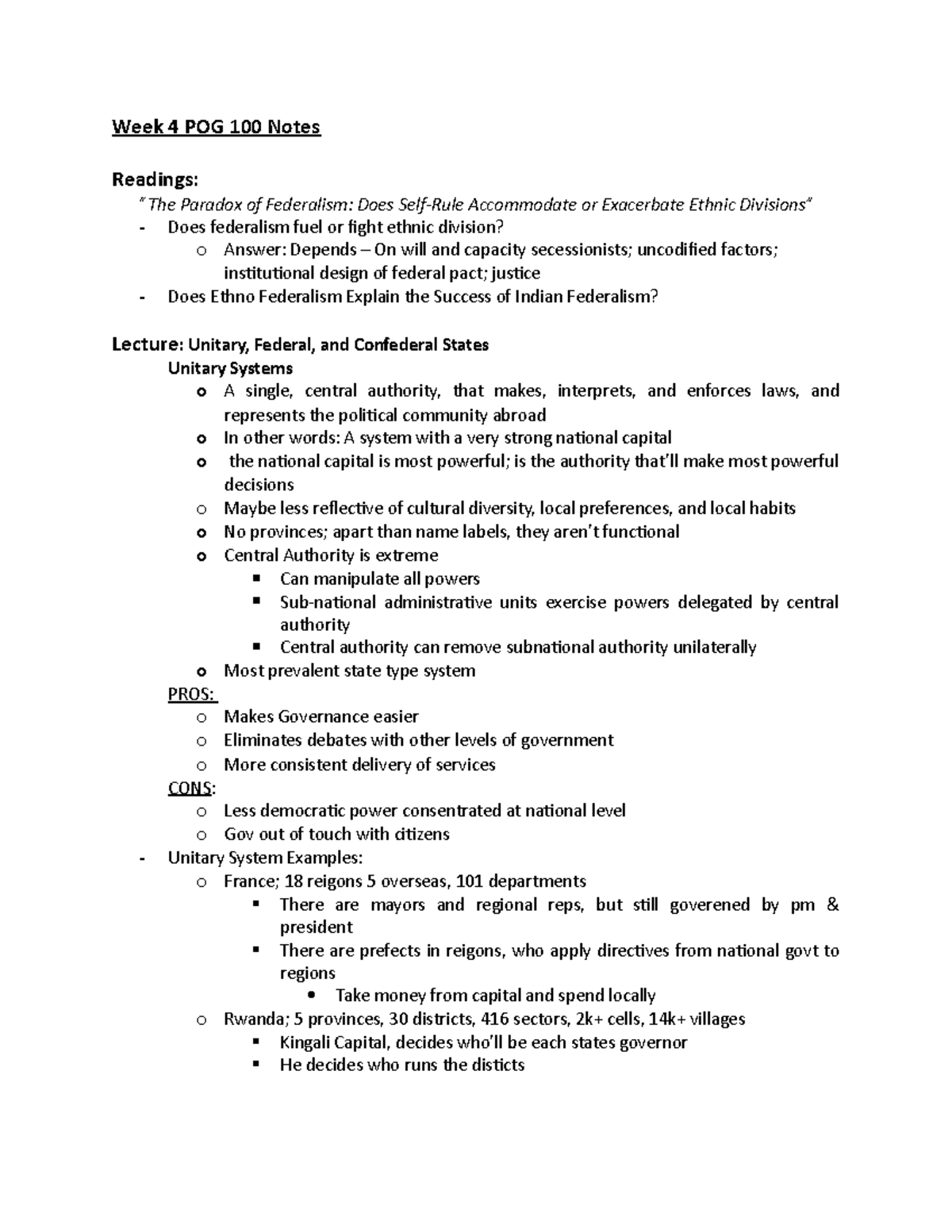 Week 4 POG 100 Notes from Lecture and the Textbook - Week 4 POG 100 ...