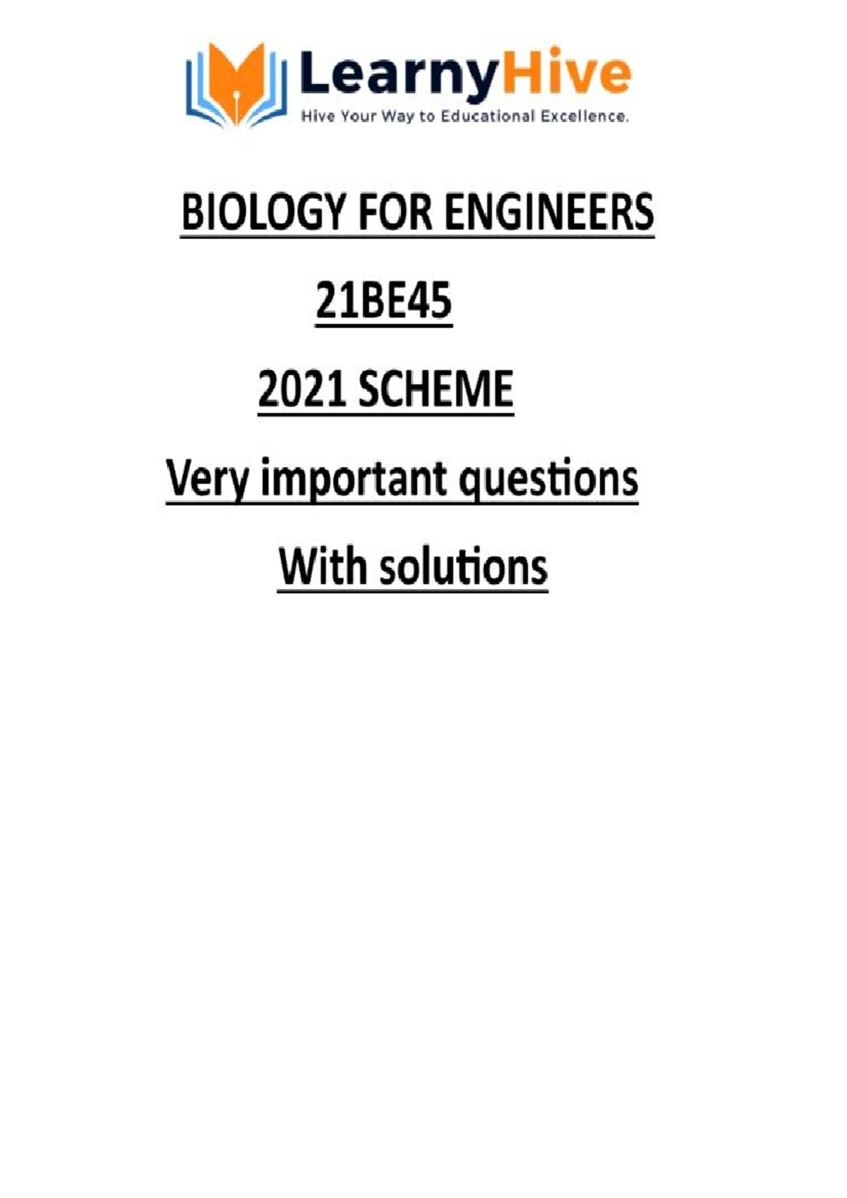 21BE45 IMPORTANT QUESTIONS ANSWER - Biology for engineers - Studocu
