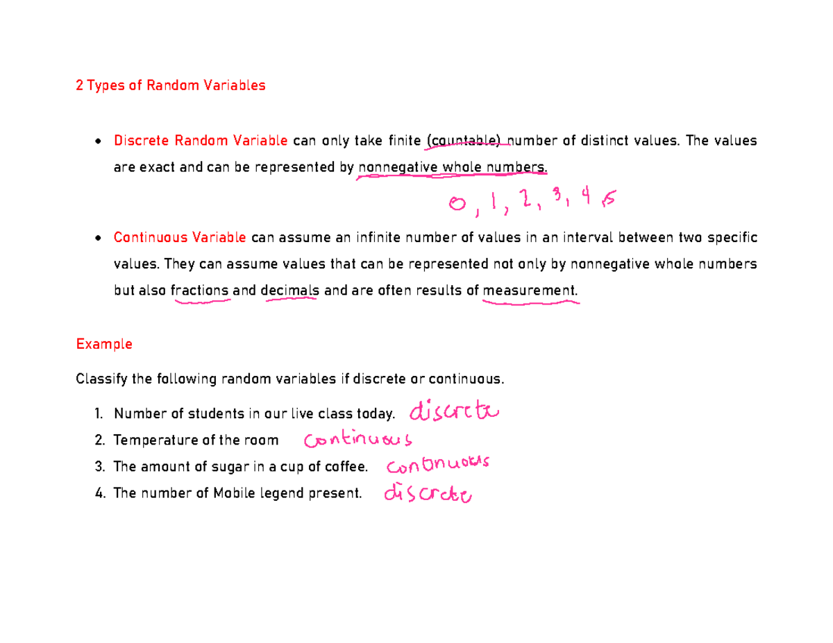 Inbound 4254897202224866896 - 2 Types of Random Variables Discrete Random Variable can only take ...