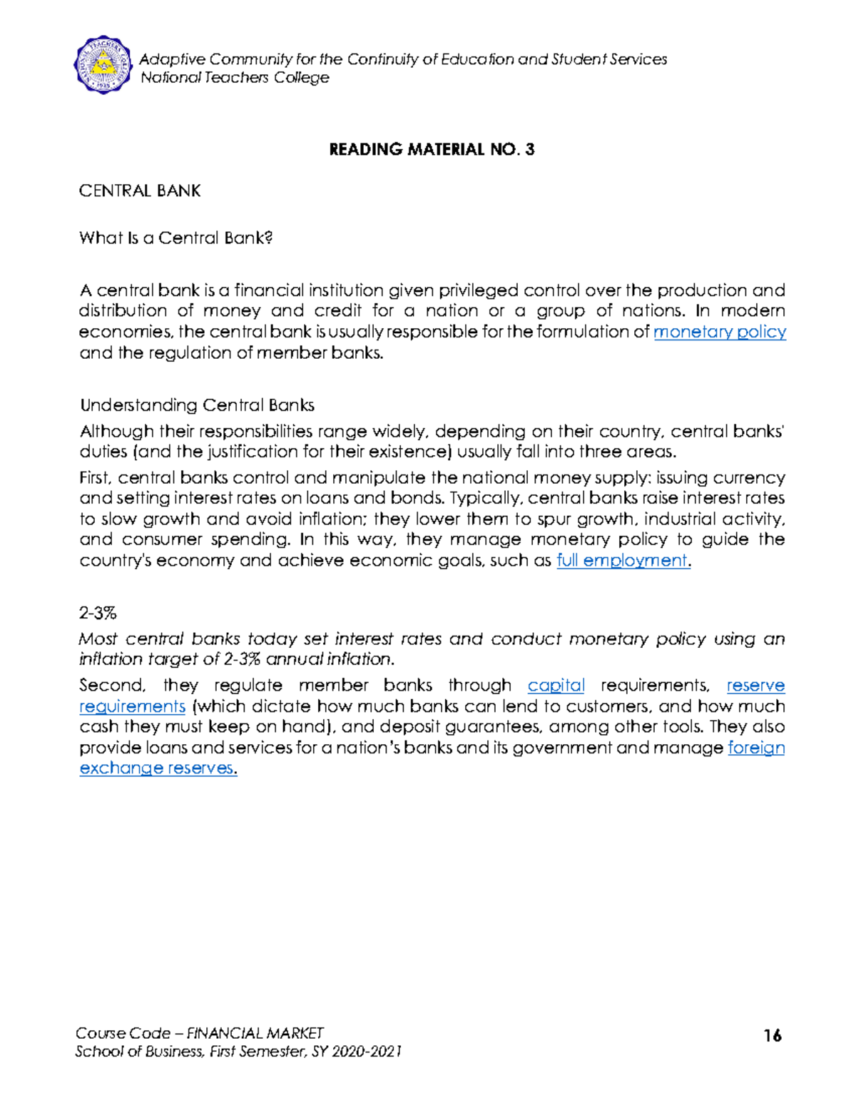 Module 2 Reading Material 3 - 0 Adaptive Community for the Continuity ...