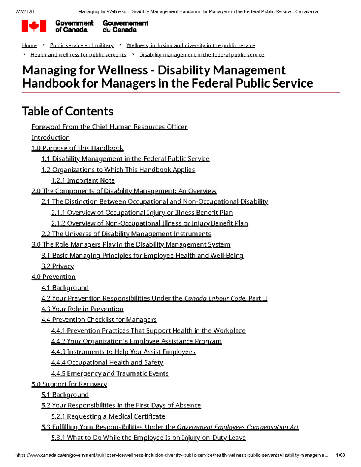 Disability Management Handbook for Managers in the Federal Public ...
