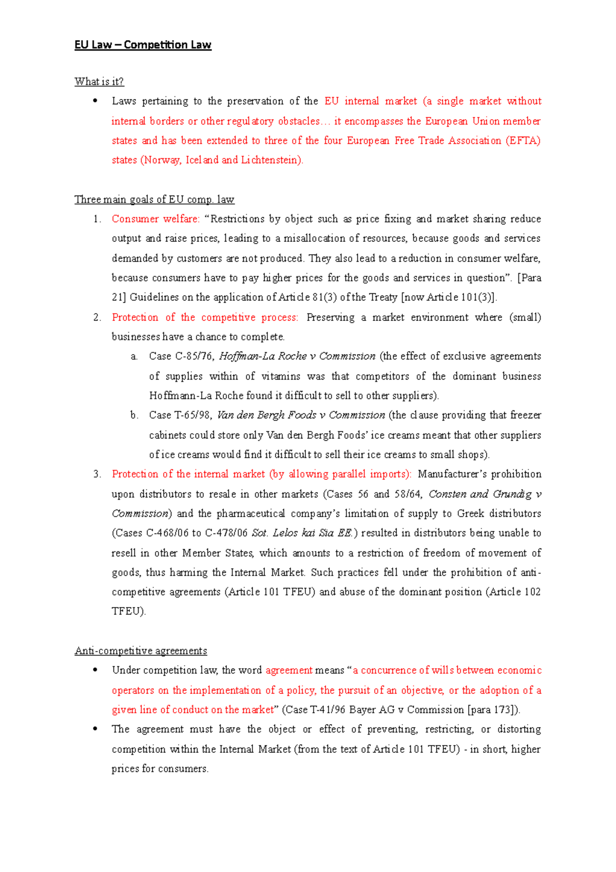 EU Law Competition Law Notes for Examination Prep - What is it? Laws ...