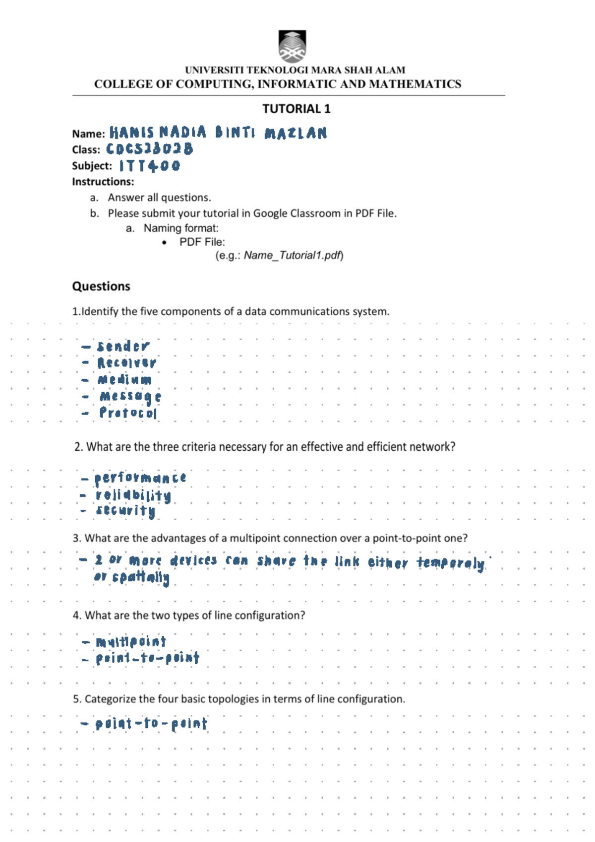 tutorial 1 itt400 - Data Communication and Networking - HANIS NADIA ... tutorial 1 itt400 - Data Communication and Networking - HANIS NADIA ...