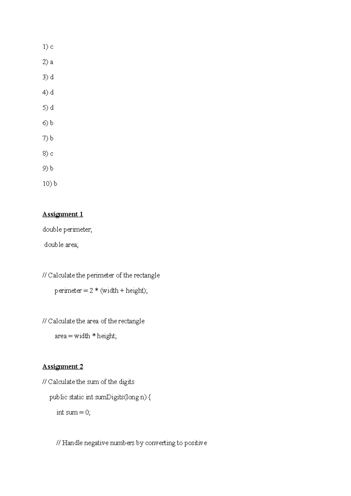 Nptel Java Week 01 - c a d d d b b c b b Assignment 1 double perimeter; double area ...