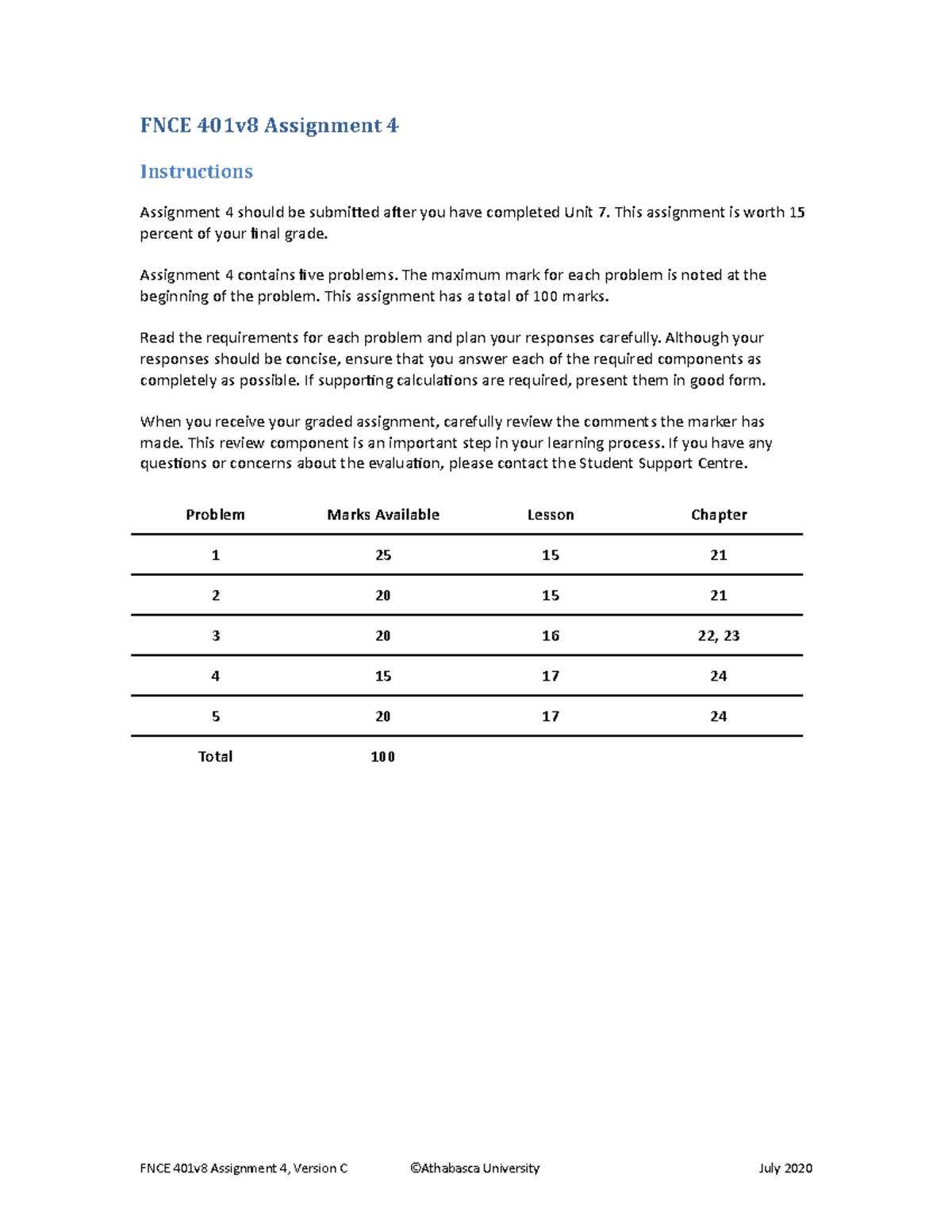 FNCE401v8 Assignment 4 Csdsdasds - FNCE 401v8 Assignment 4 Instructions Assignment 4 should be ...