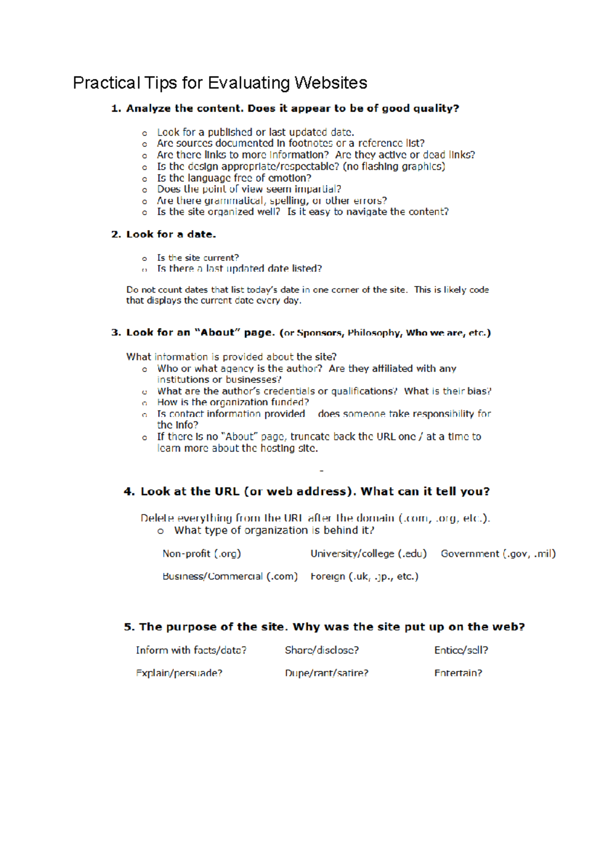 Practical Tips for Evaluating Websites - SPO053-2/Bed/SEM2 - Studocu