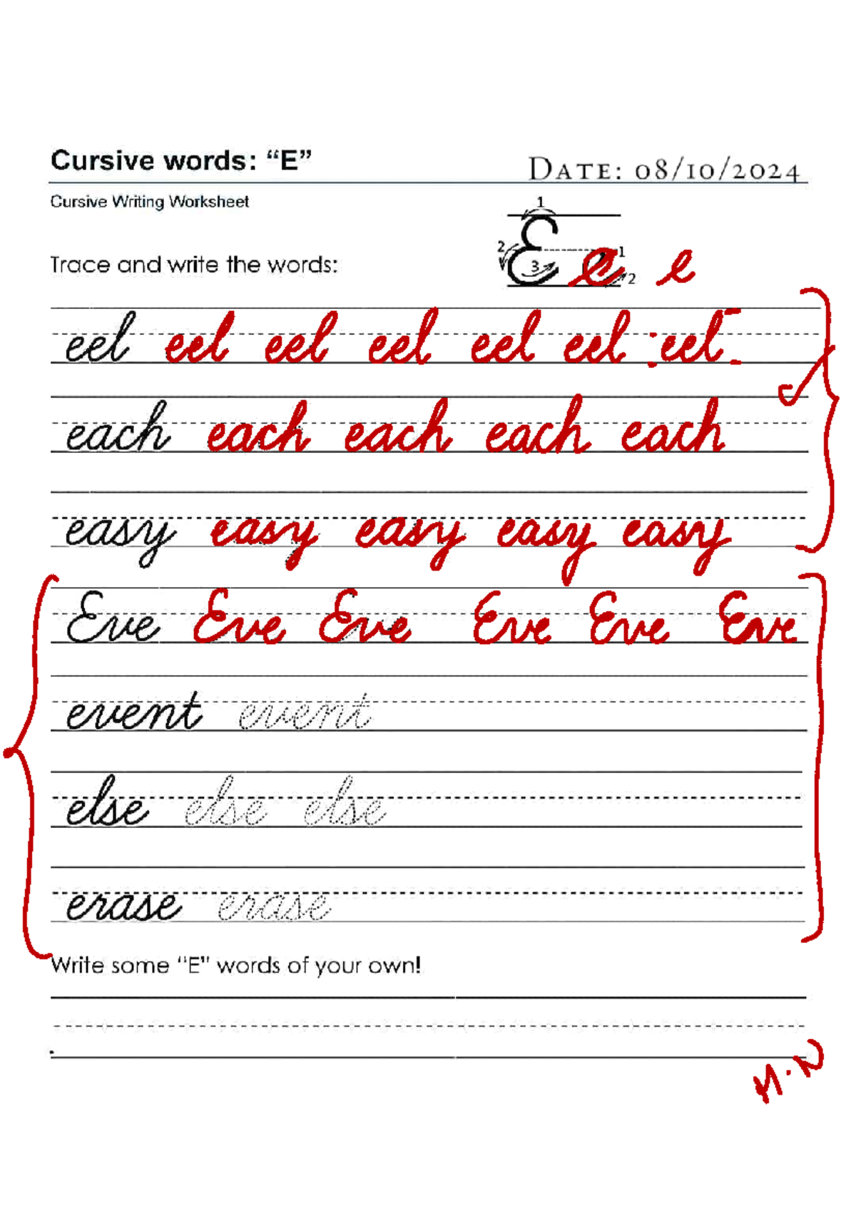 8 Oct 2024 - maths and english - Cursive words: DATE: Cursive Writing ...