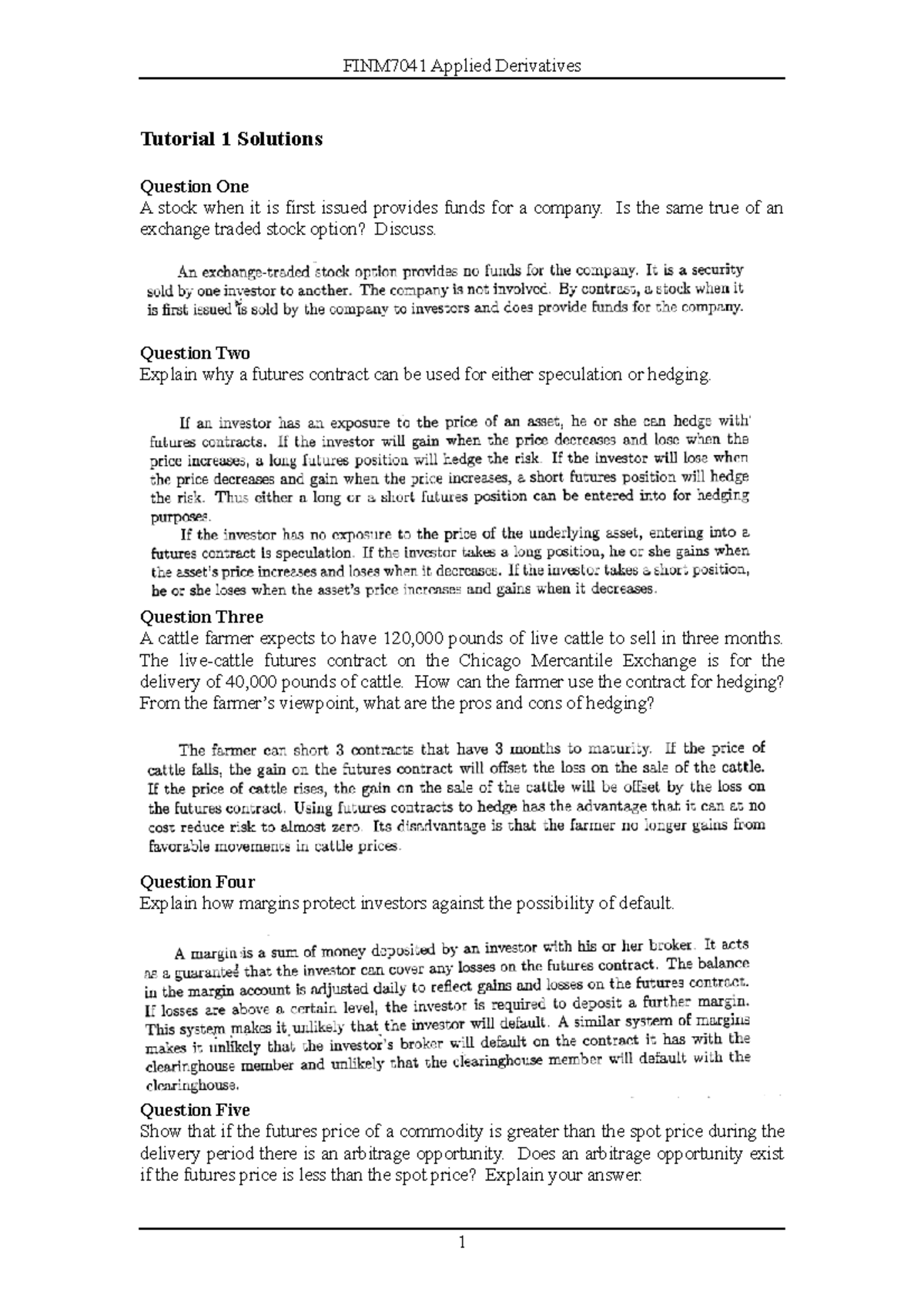 Tutorial 1 Solutions(2) (1)-2 - FINM7041 Applied Derivatives Tutorial 1 ...