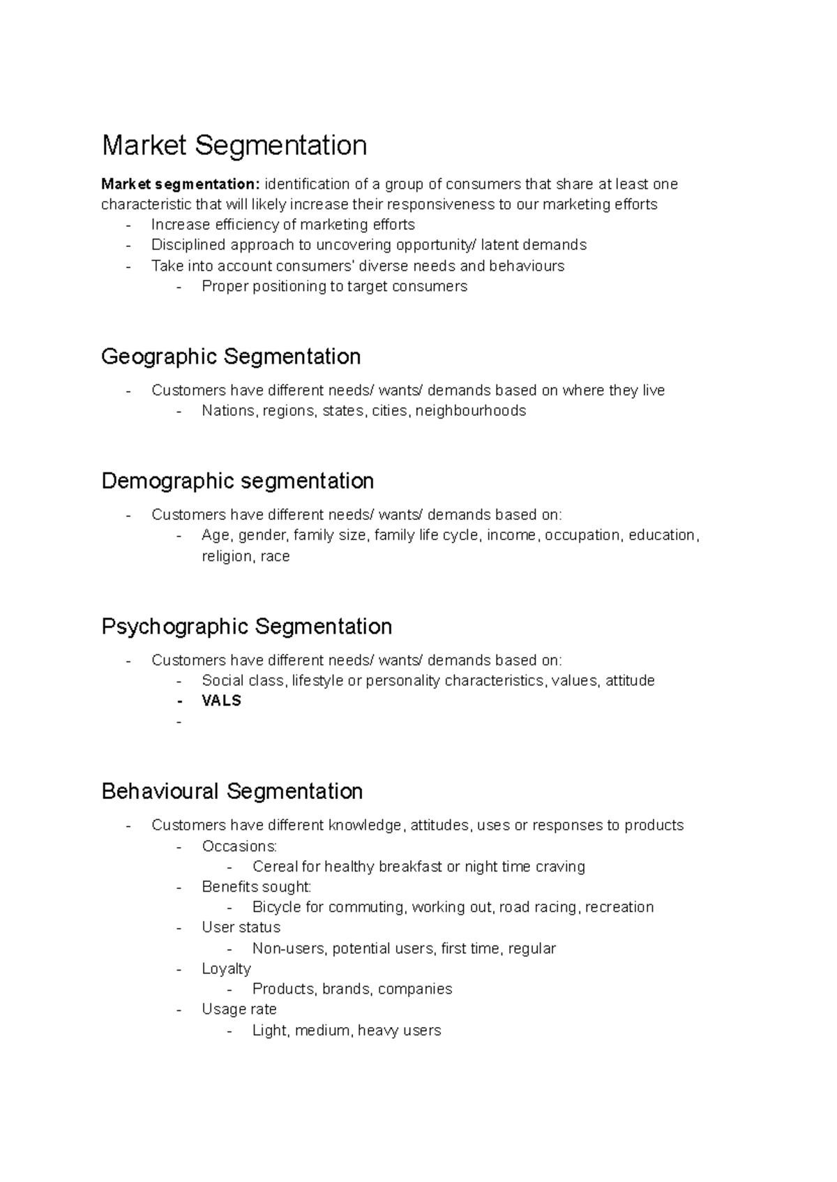 Week 5 - Segmentation, targeting and Positioning - Market Segmentation Market segmentation ...