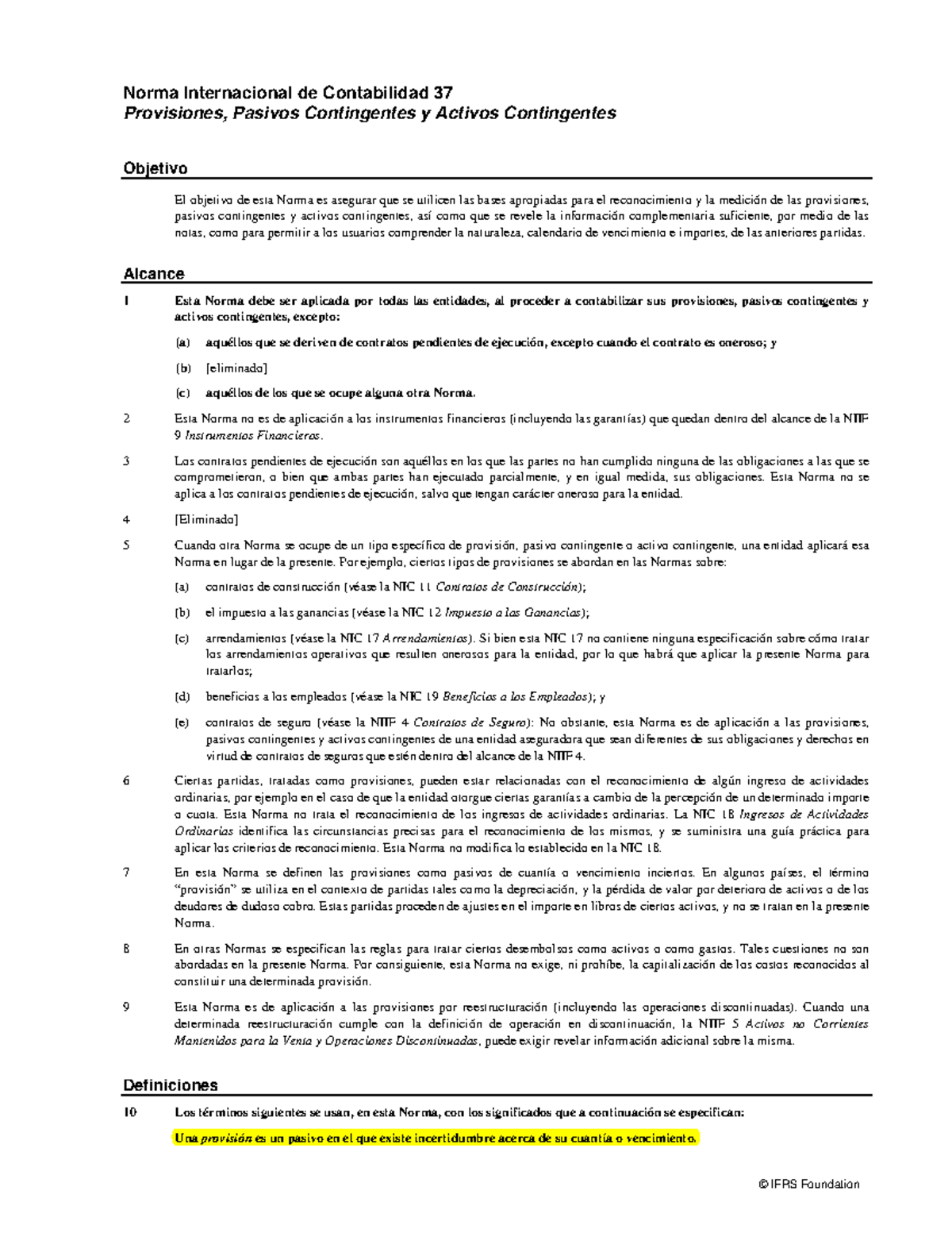 NIC 37 Provisiones, Pasivos Contingentes Y Activos Contingentes - Norma ...