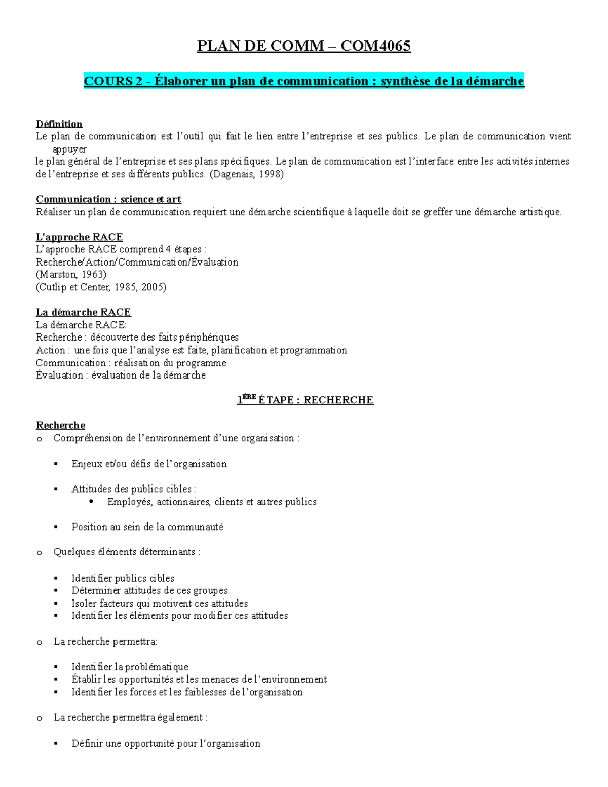 PLAN DE COMM – COM4065 - Notes - COM4065 - UQAM - Studocu