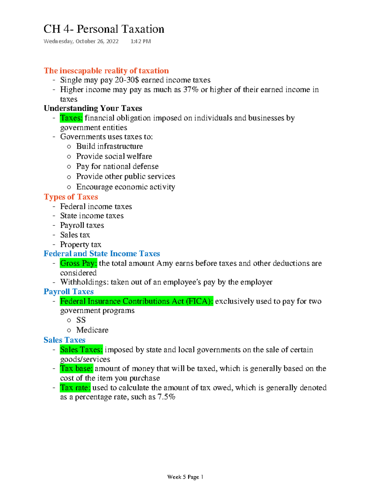 CH 4- Personal Taxation - The inescapable reality of taxation - Single ...