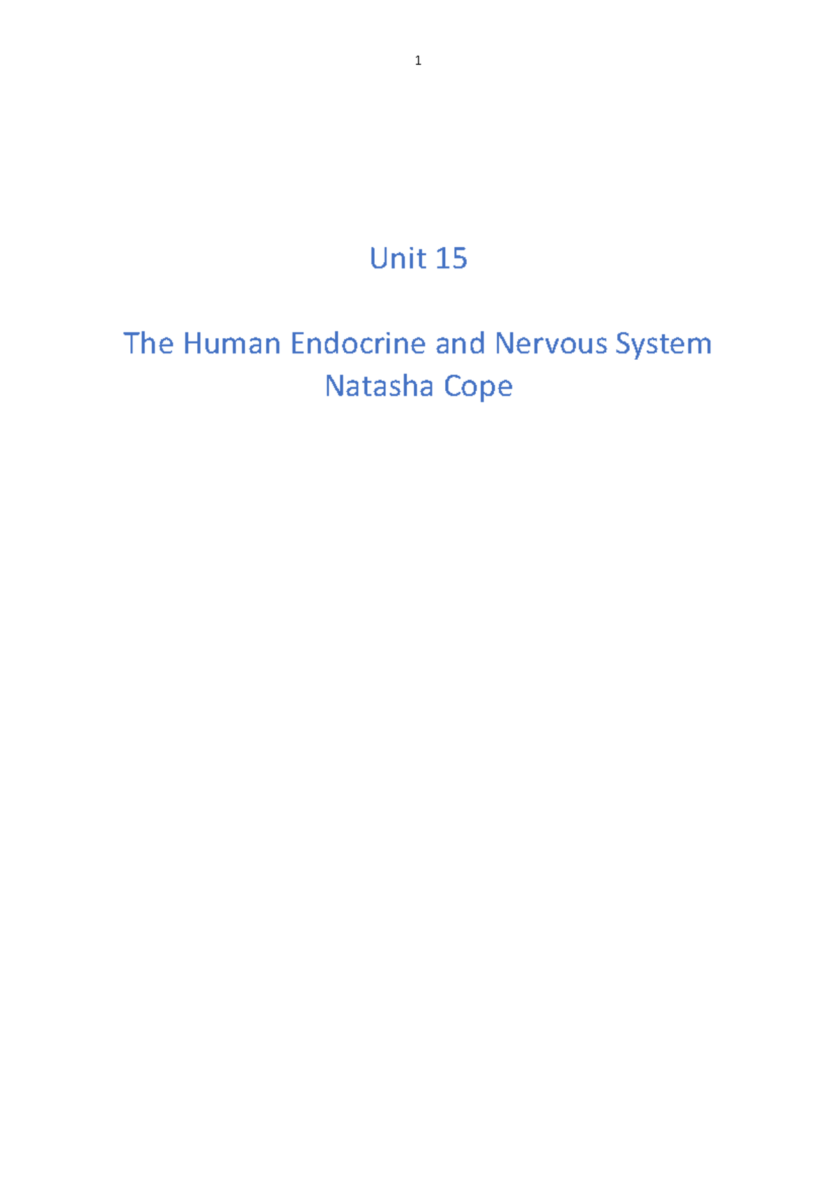 Unit 15 Endorine And Nervous System - Unit 15 The Human Endocrine and ...