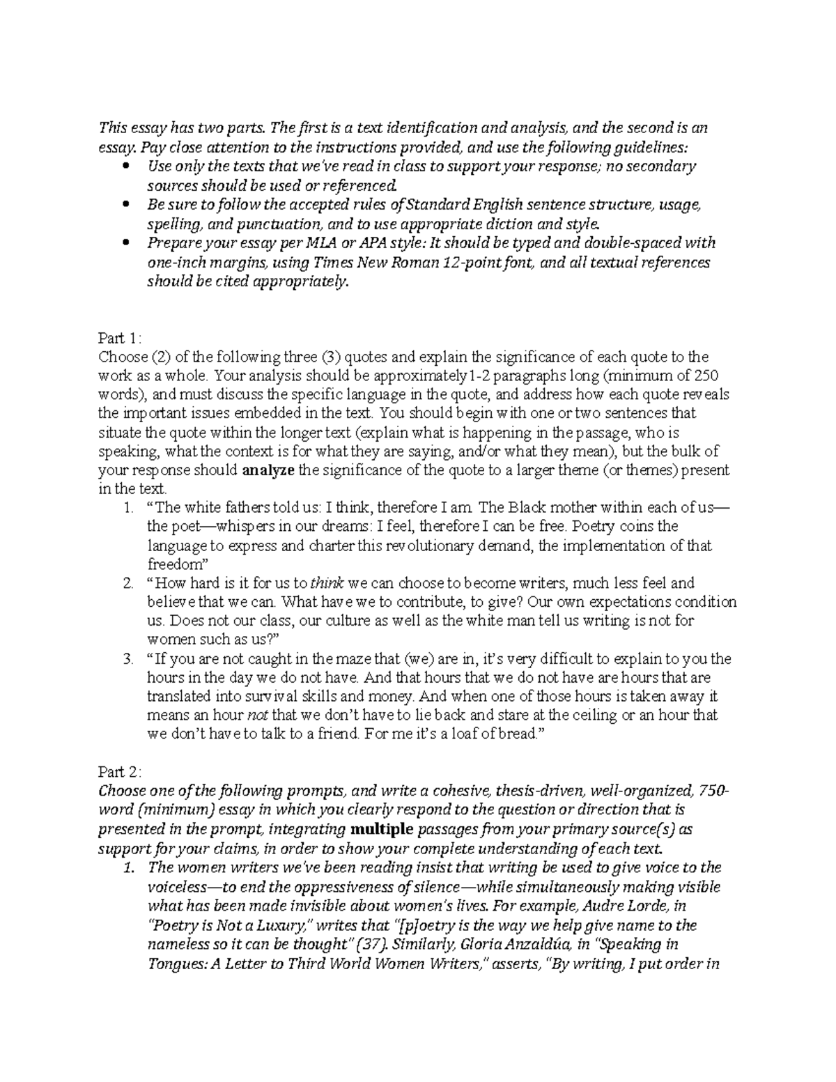 English Essay - Grade: 100 - This essay has two parts. The first is a ...