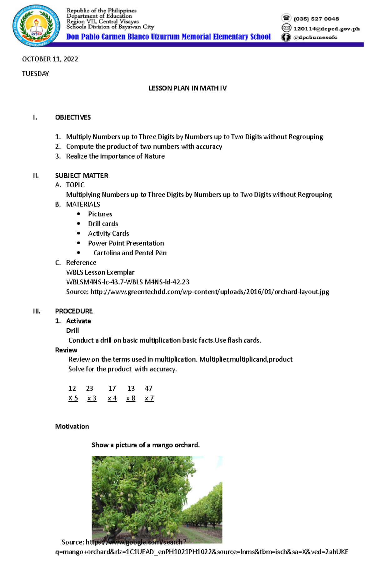 ESP-Q4 WEEK 3 - n/a - OCTOBER 11, 2022 TUESDAY LESSON PLAN IN MATH IV I ...