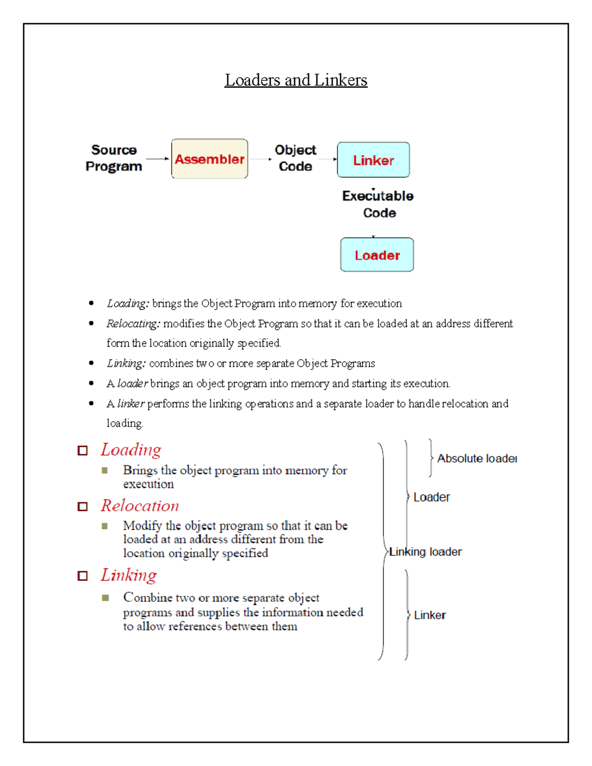 Loaders and Linkers - Linking: combines two or more separate Object ...