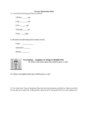 FA24 Med Math Packet - NSG- 318 Drug Calculation Medication Math ...