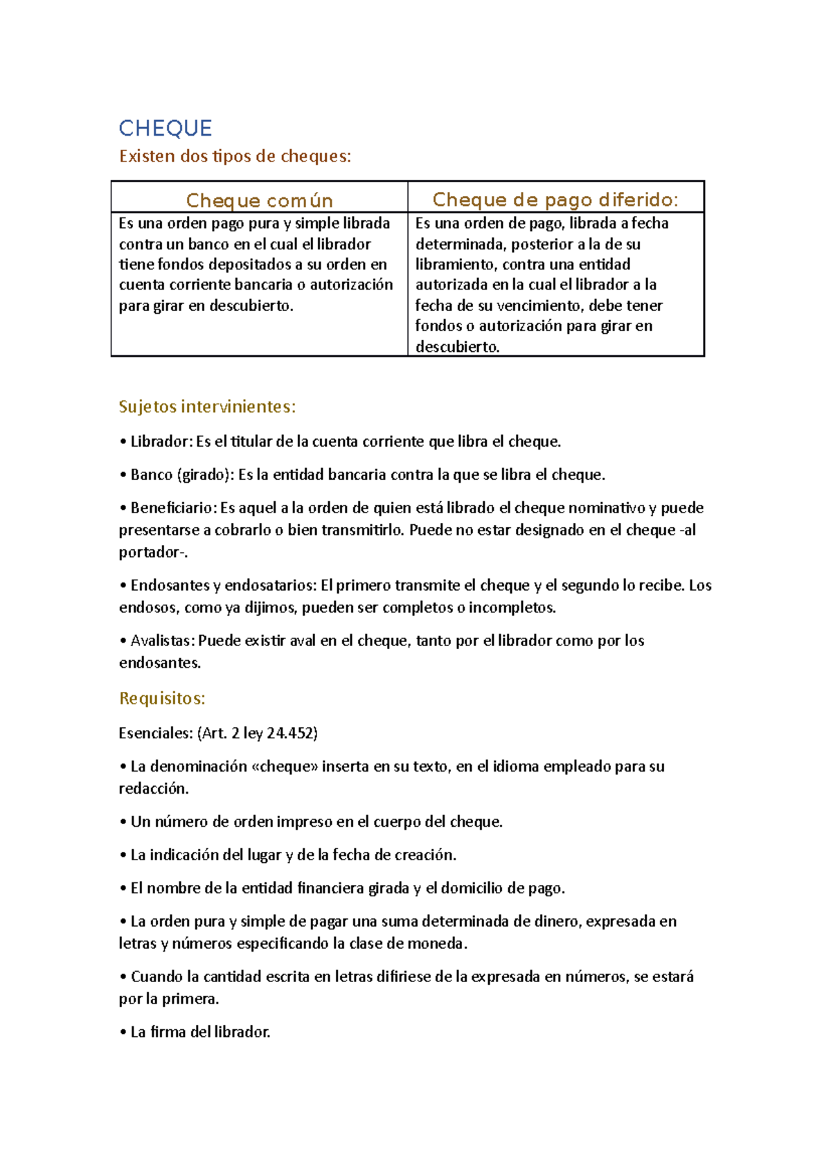 Cheques - ccc - CHEQUE Existen dos tipos de cheques: Cheque común ...