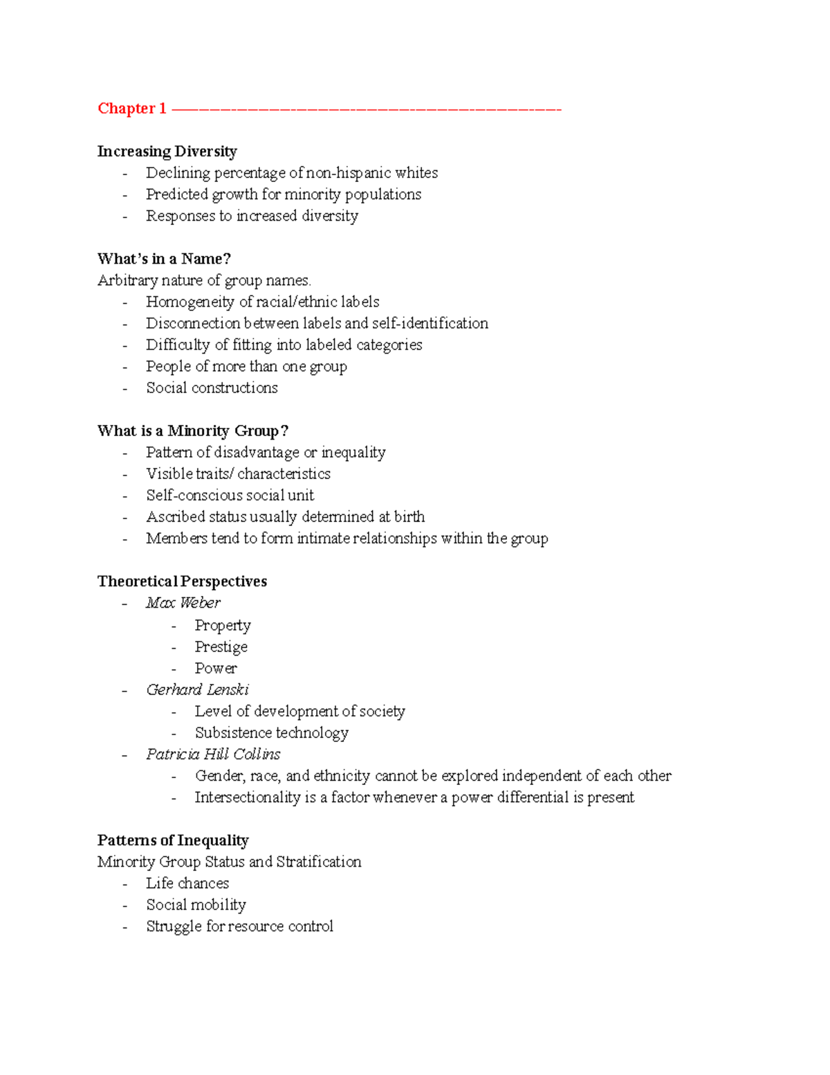 Minority Groups in American Societies - Notes - Chapter 1 —- Increasing ...