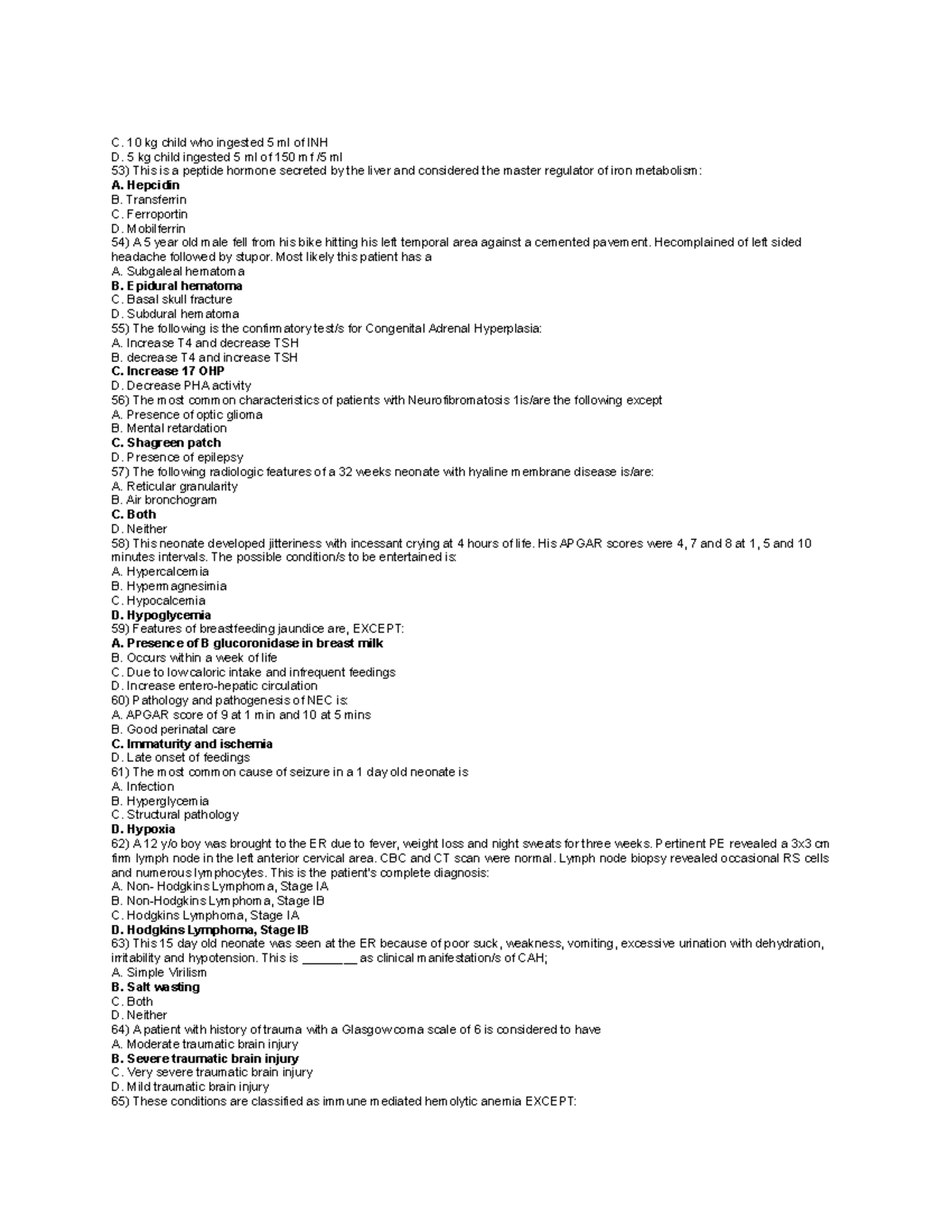 Good fetal heart tones exam part 6 - C. 10 kg child who ingested 5 ml ...