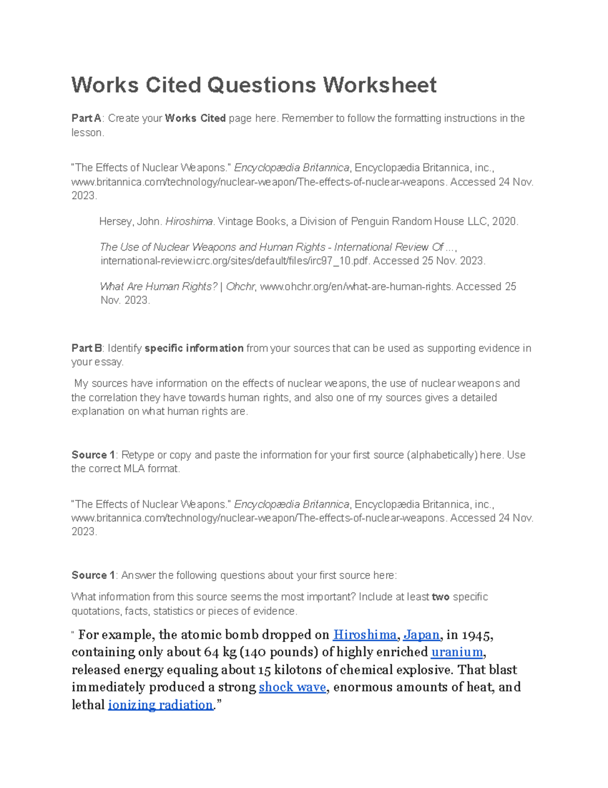 2.08 Citations - Works Cited Questions Worksheet Part A: Create your ...