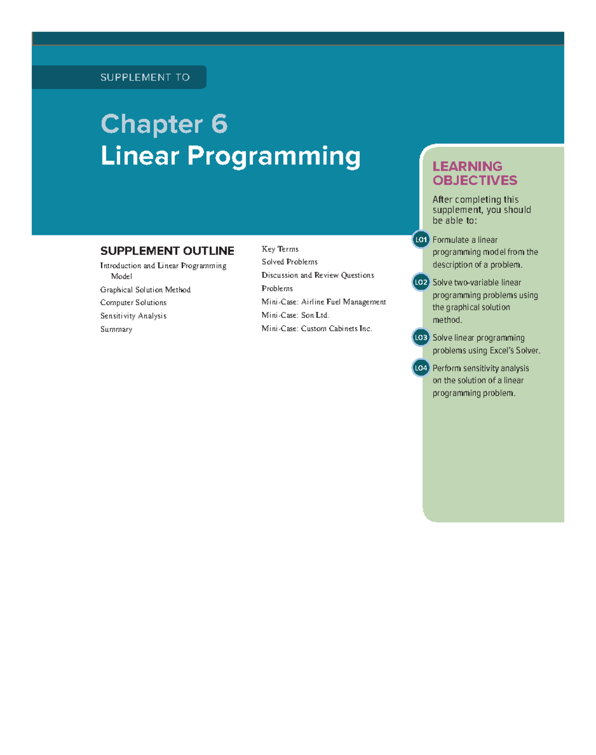SUP 1 -texbook - Book chapter 6 - Chapter 6 Linear Programming LEARNING ...