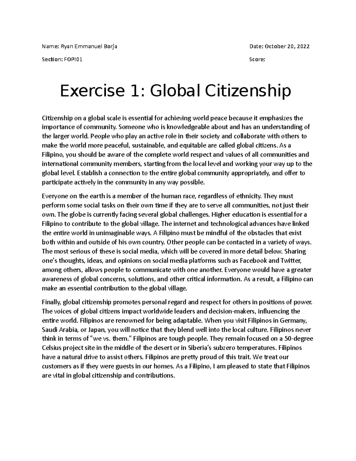 Module 2 Assessment 3 GED105 - Name: Ryan Emmanuel Borja Date: October ...