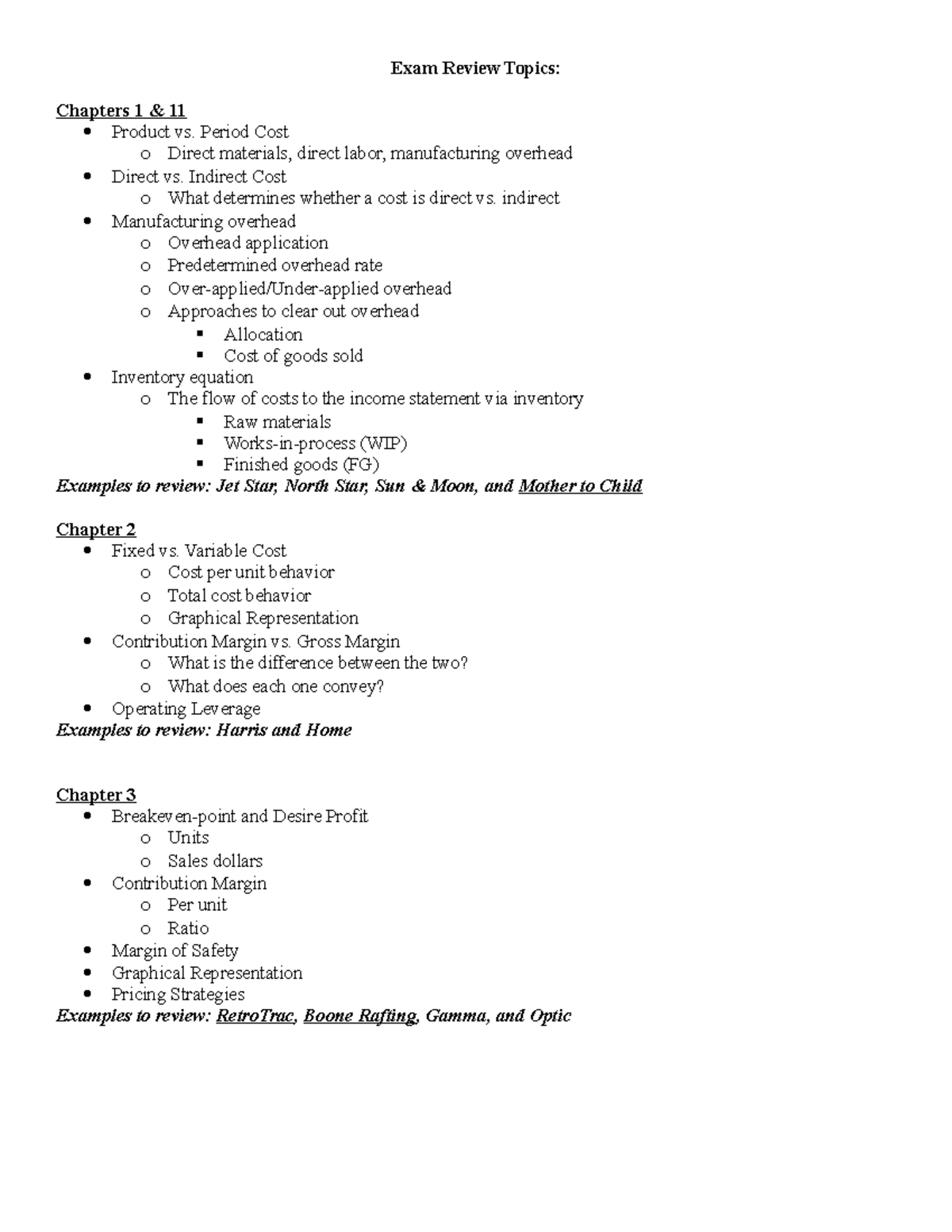 Exam Review Topics - Study notes - Exam Review Topics: Chapters 1 & 11 ...