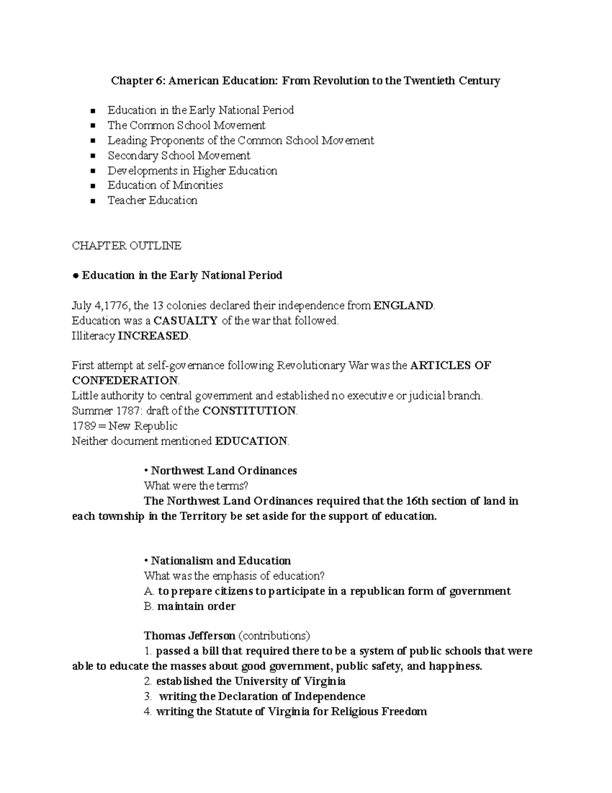 Chapter 6Handouts - Dr Shillinstad - Chapter 6: American Education ...