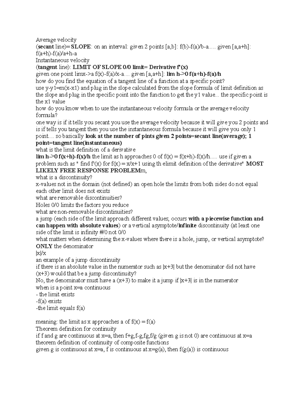 Average velocity - MAC 2311 - Average velocity (secant line)= SLOPE: on an interval: given 2 ...