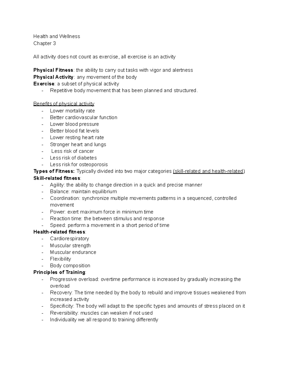 Health and Wellness - These notes are about chapter 3 in HEAL 123. They ...