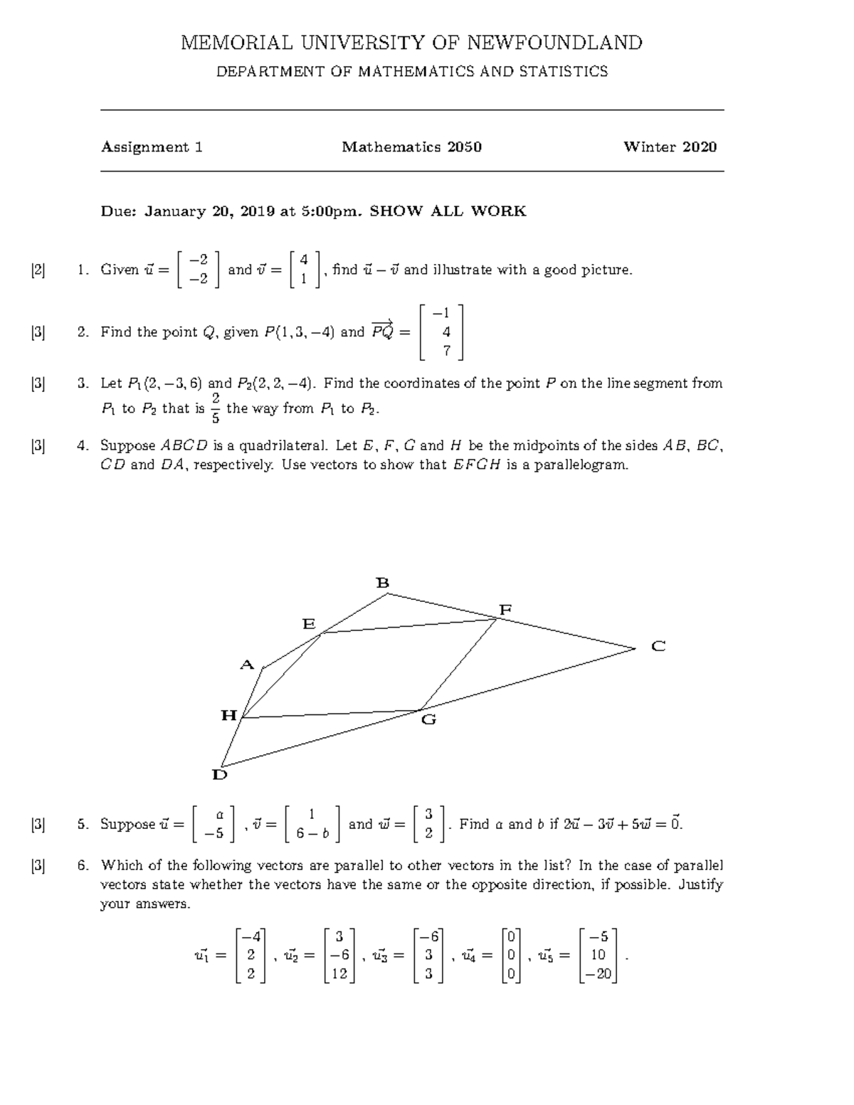 As1 - Math 2050 - MEMORIAL UNIVERSITY OF NEWFOUNDLAND DEPARTMENT OF ...