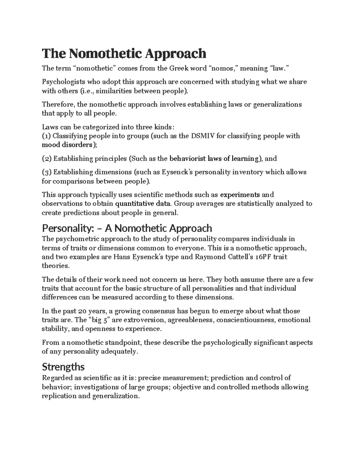 Nomothetic Idiographic Debate In Psychology Notes - The Nomothetic ...