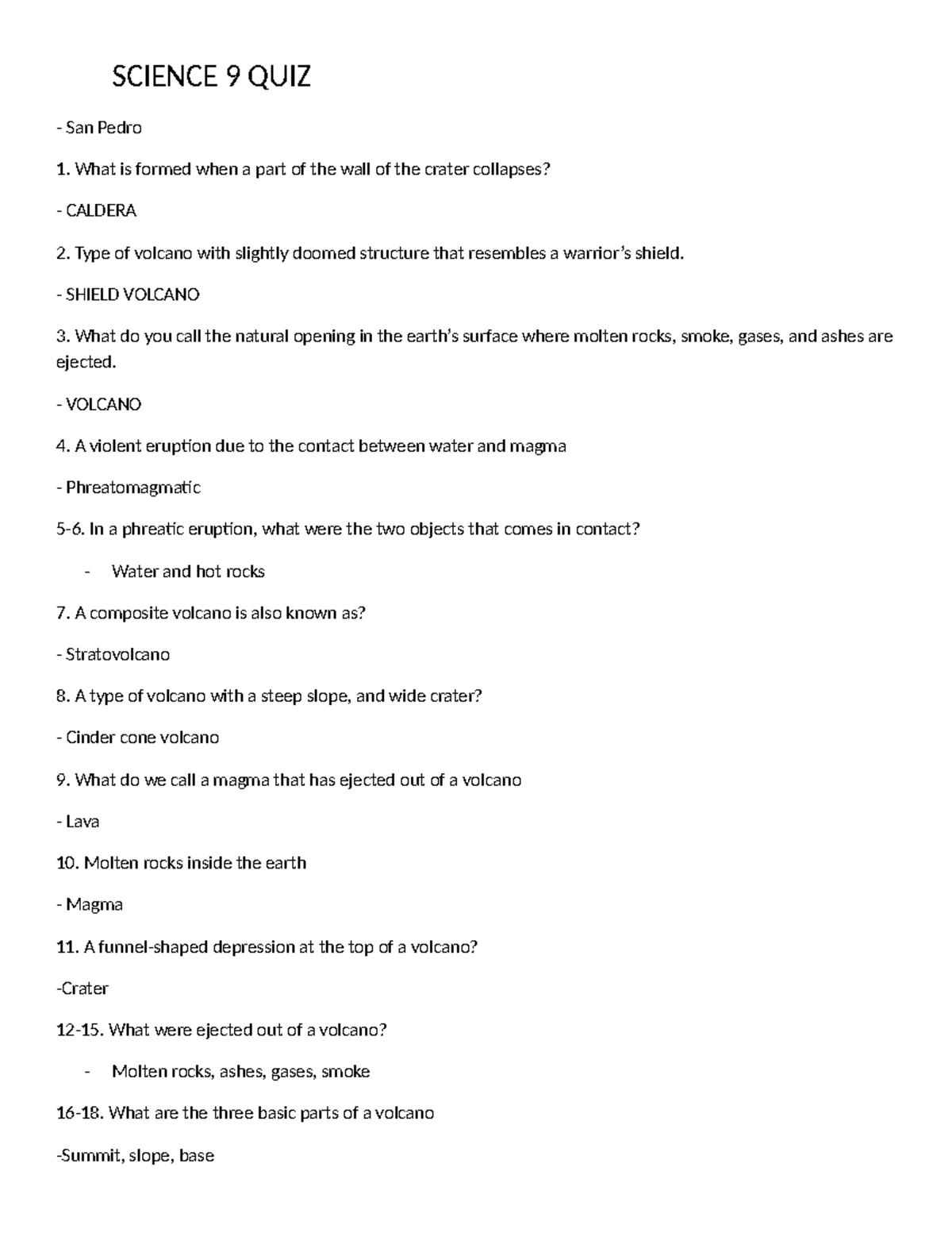 Science 9 QUIZ - quiz - SCIENCE 9 QUIZ San Pedro What is formed when a ...