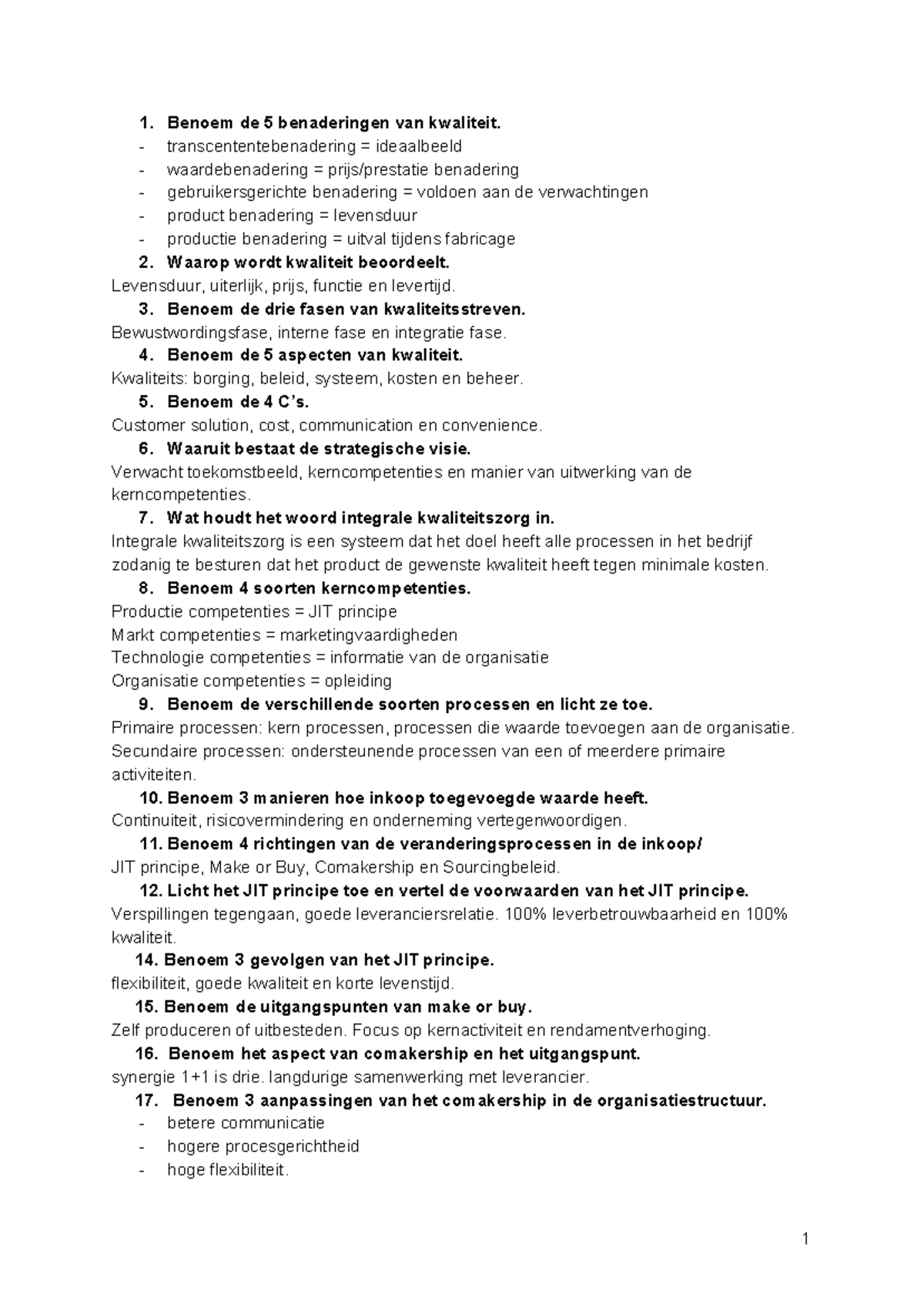 Integrale kwaliteitszorg tentamen - Benoem de 5 benaderingen van ...