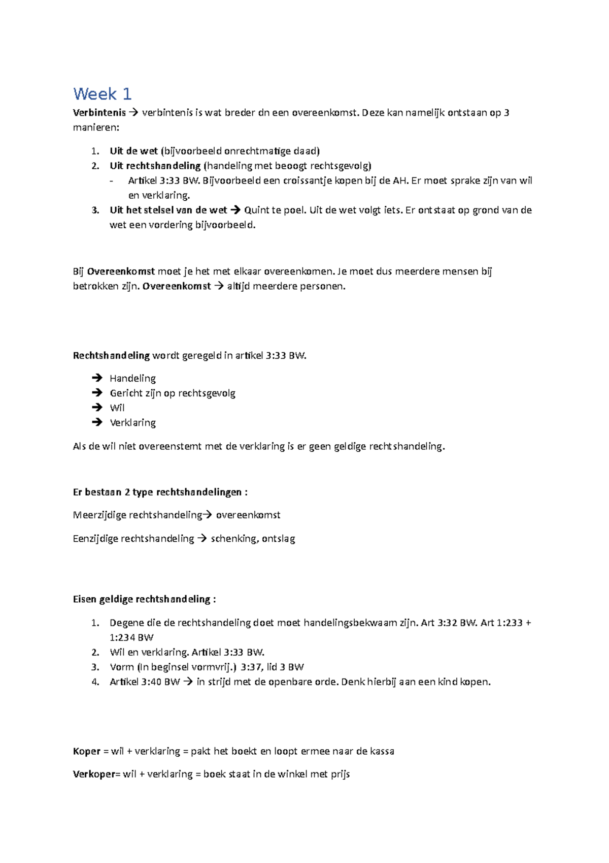 Verbintenis aantekeningen les week 1 - Week 1 Verbintenis verbintenis ...