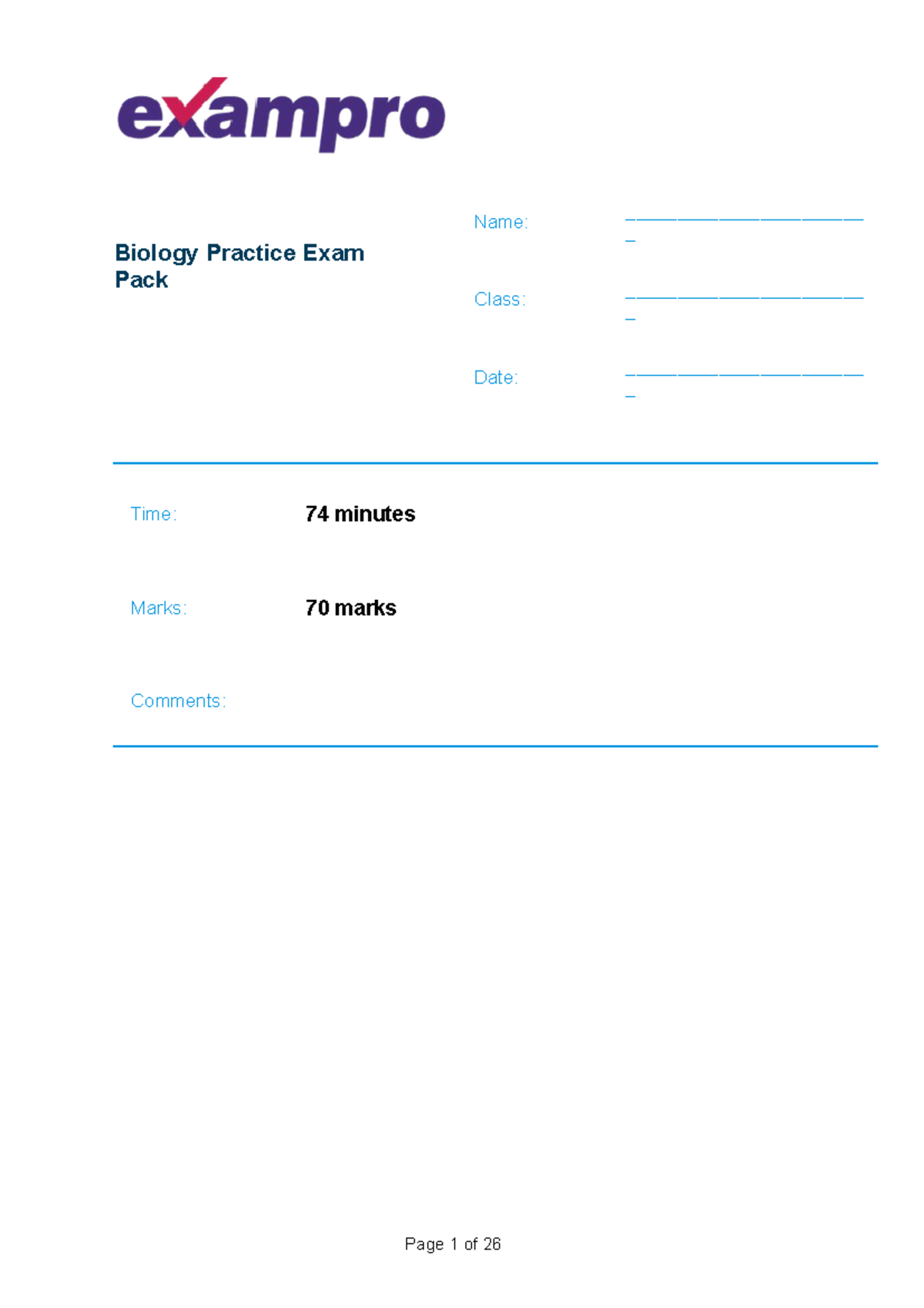 Biology Practice exam pack - Biology Practice Exam Pack Name ...