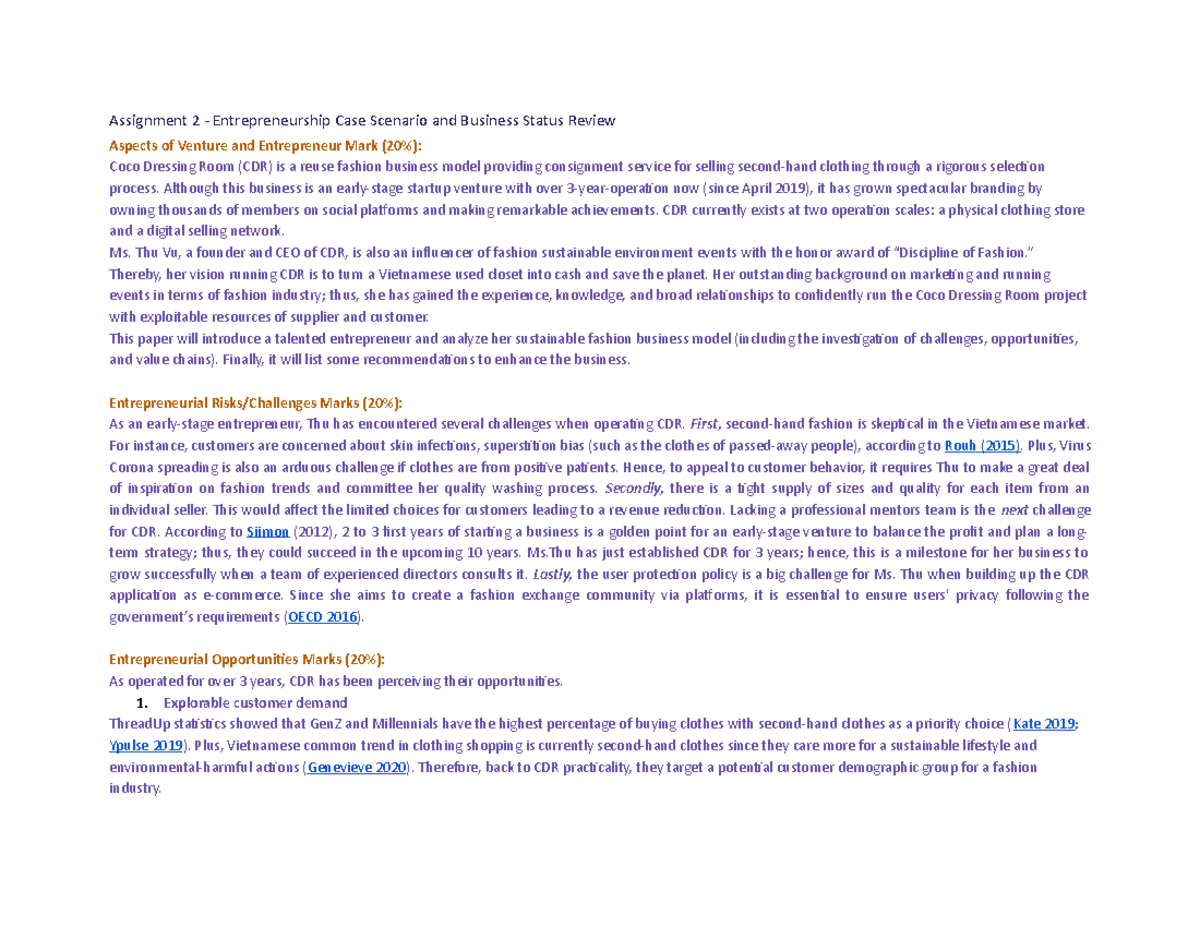 Entrepreneur Process Assignement 2 - Grade: DI - sem B 2021 ...