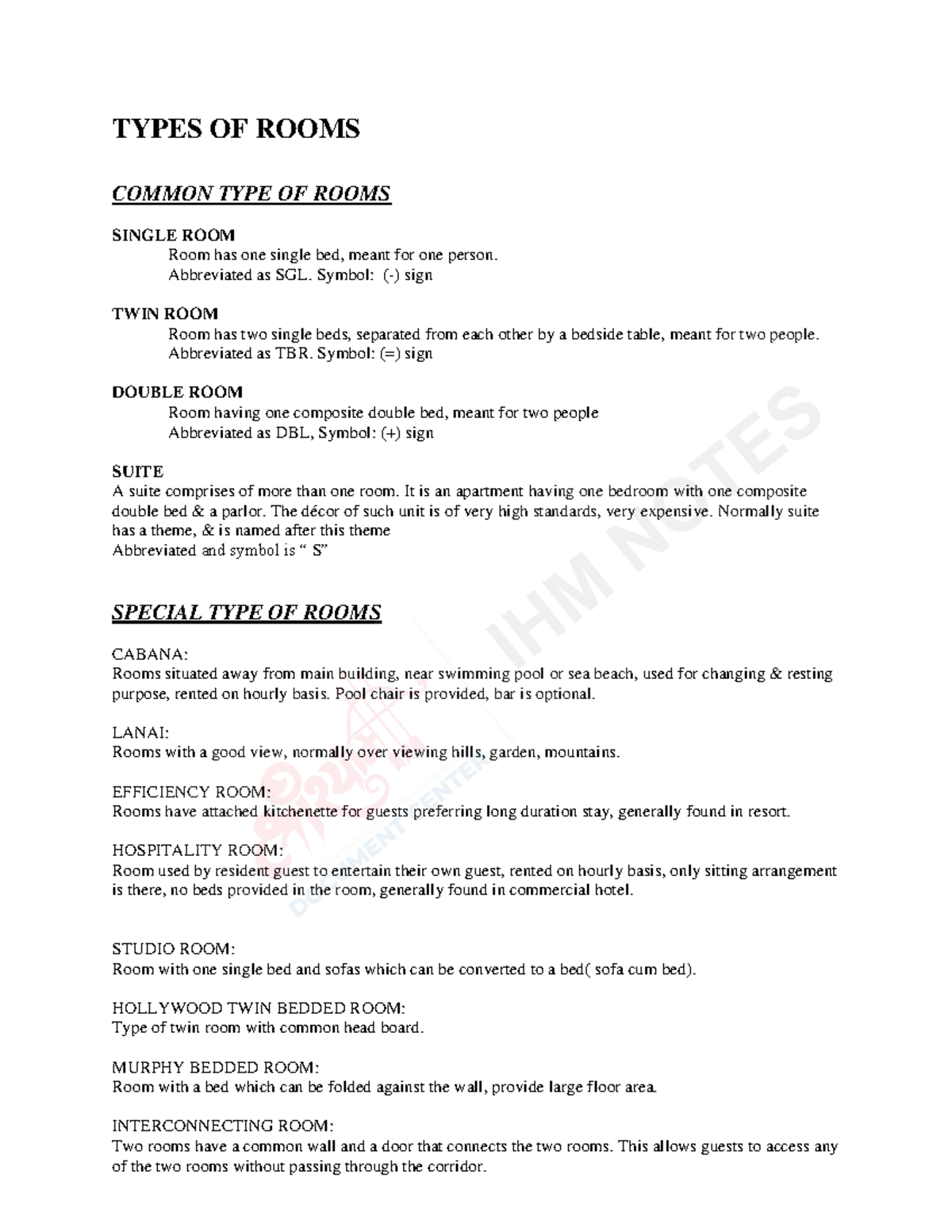 3. Types OF Rooms - hotel clarrification - TYPES OF ROOMS COMMON TYPE ...