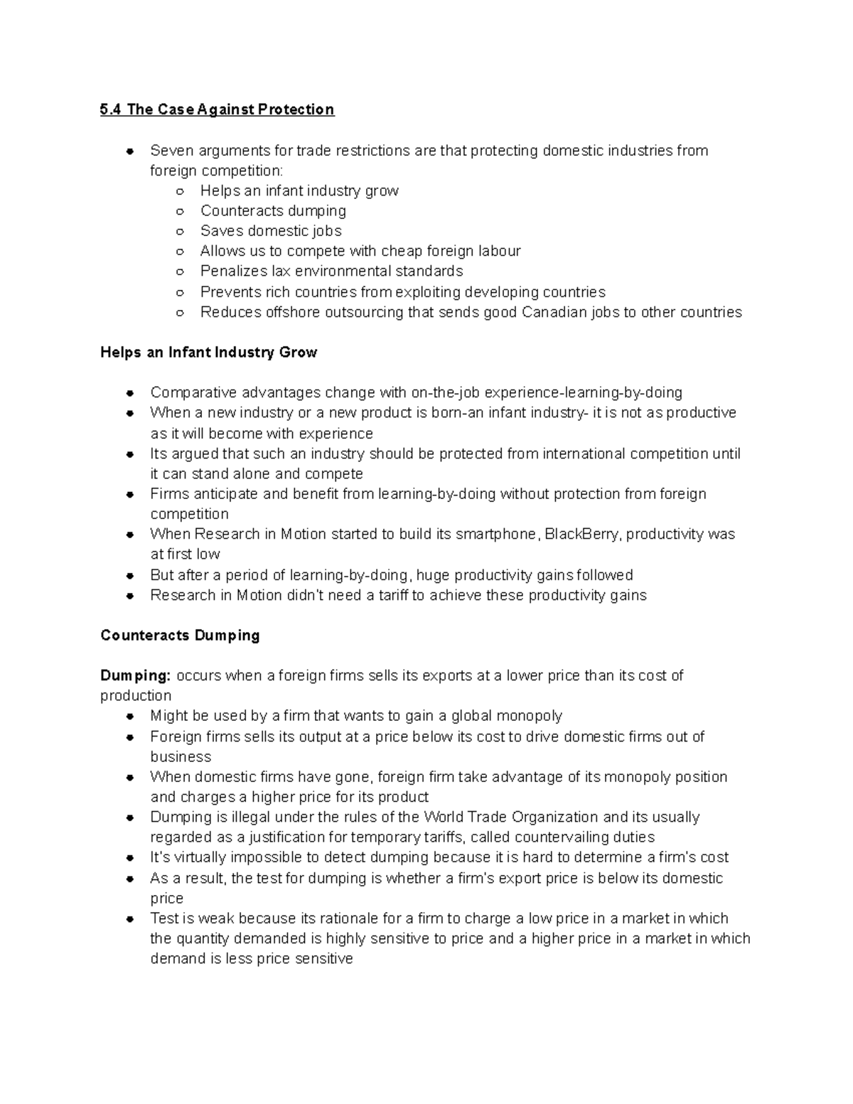 Chapter 7 - lecture notes - 5 The Case Against Protection Seven ...