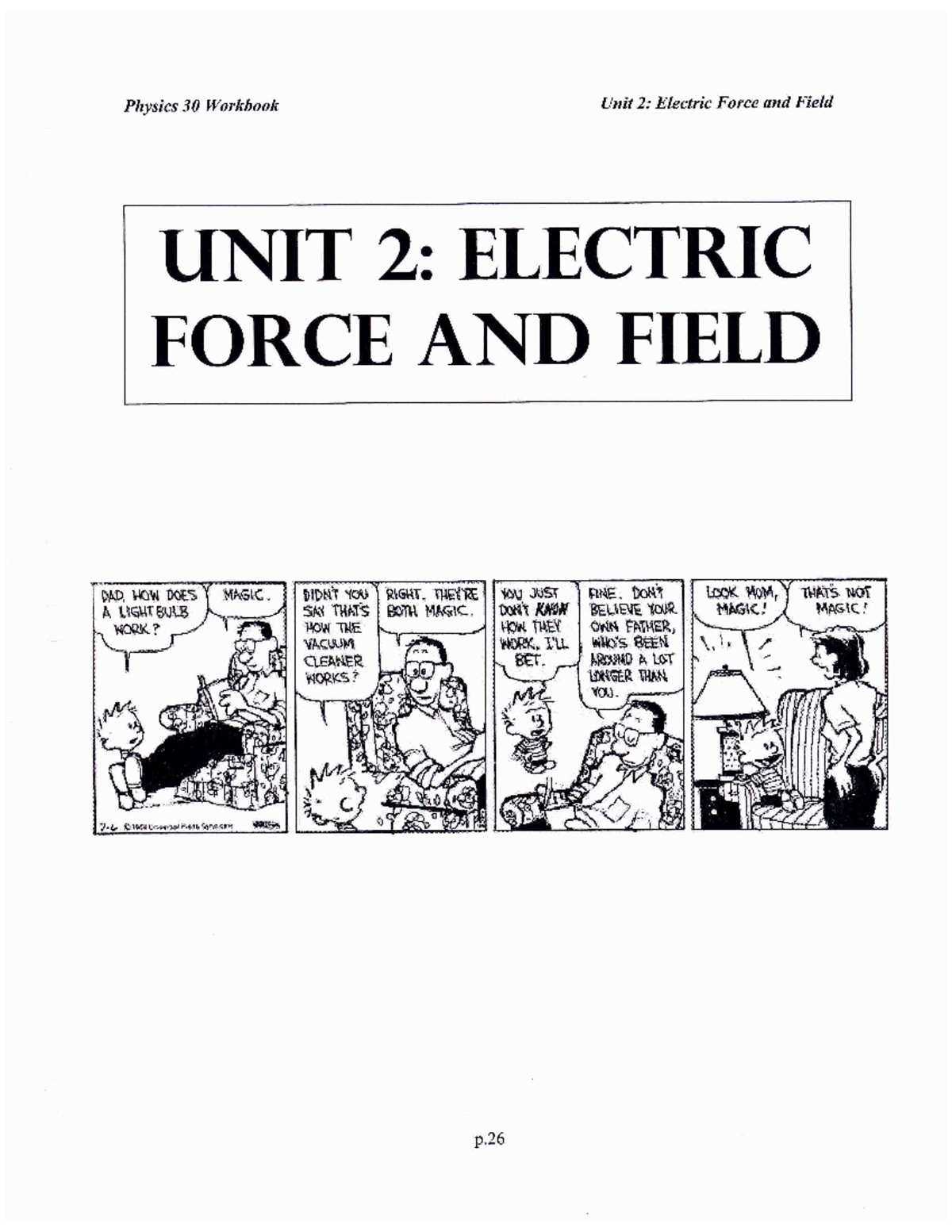 Unit 2 Electric Forces and Fields - Physics 30 Workbook Unit 2 ...