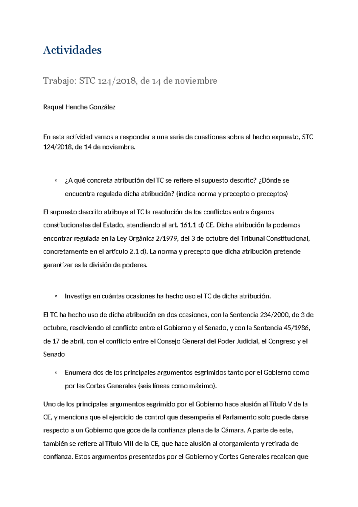 Documento trabajo stc 124 - Actividades Trabajo: STC 124/2018, de 14 de noviembre Raquel Henche ...