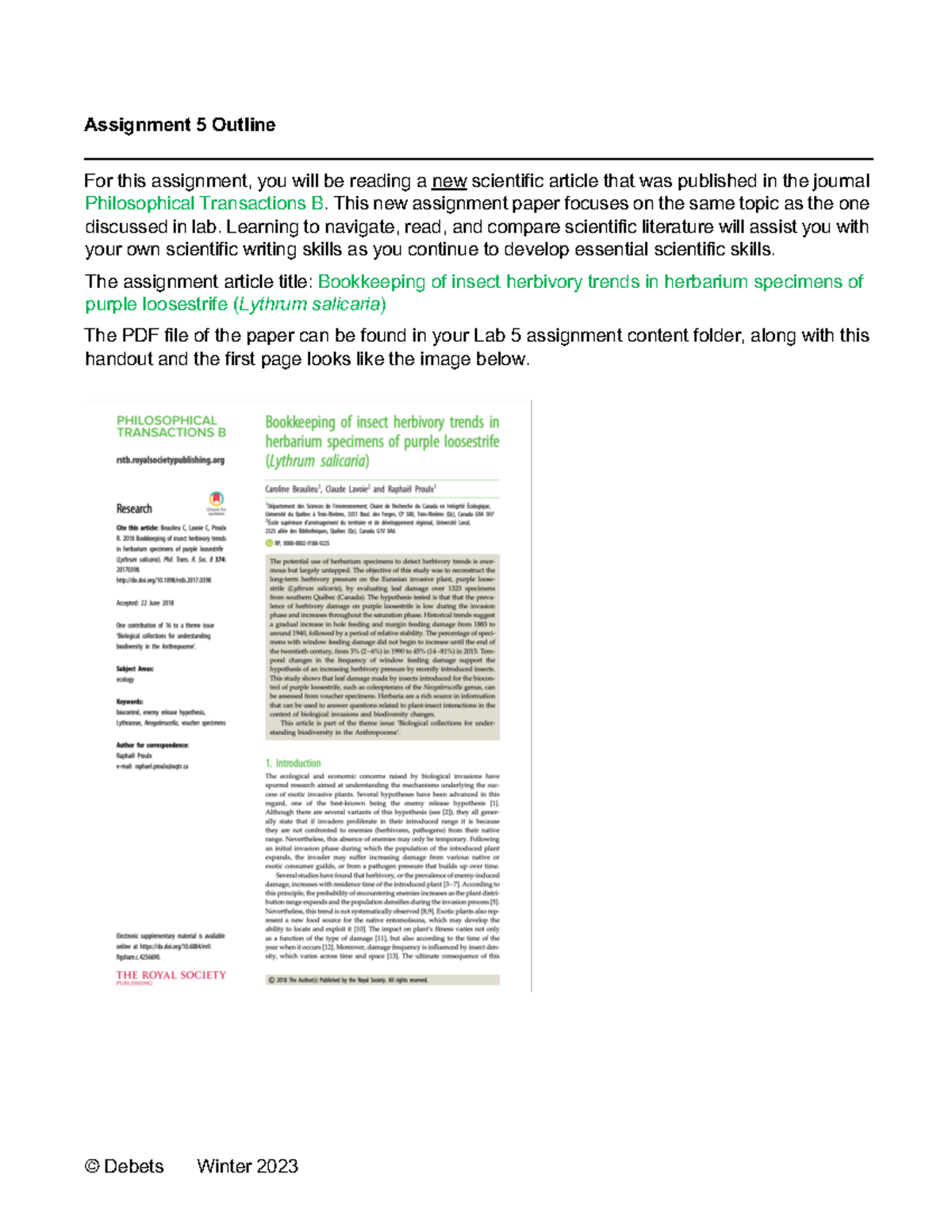 LAb 5 assignment bil1030 - Assignment 5 Outline For this assignment, you will be reading a new ...