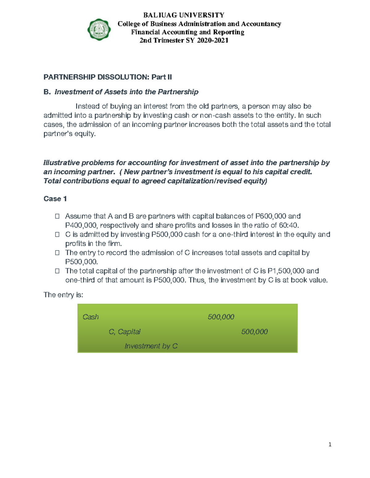 Partnership Dissolution Part 2 1 - College of Business Administration ...